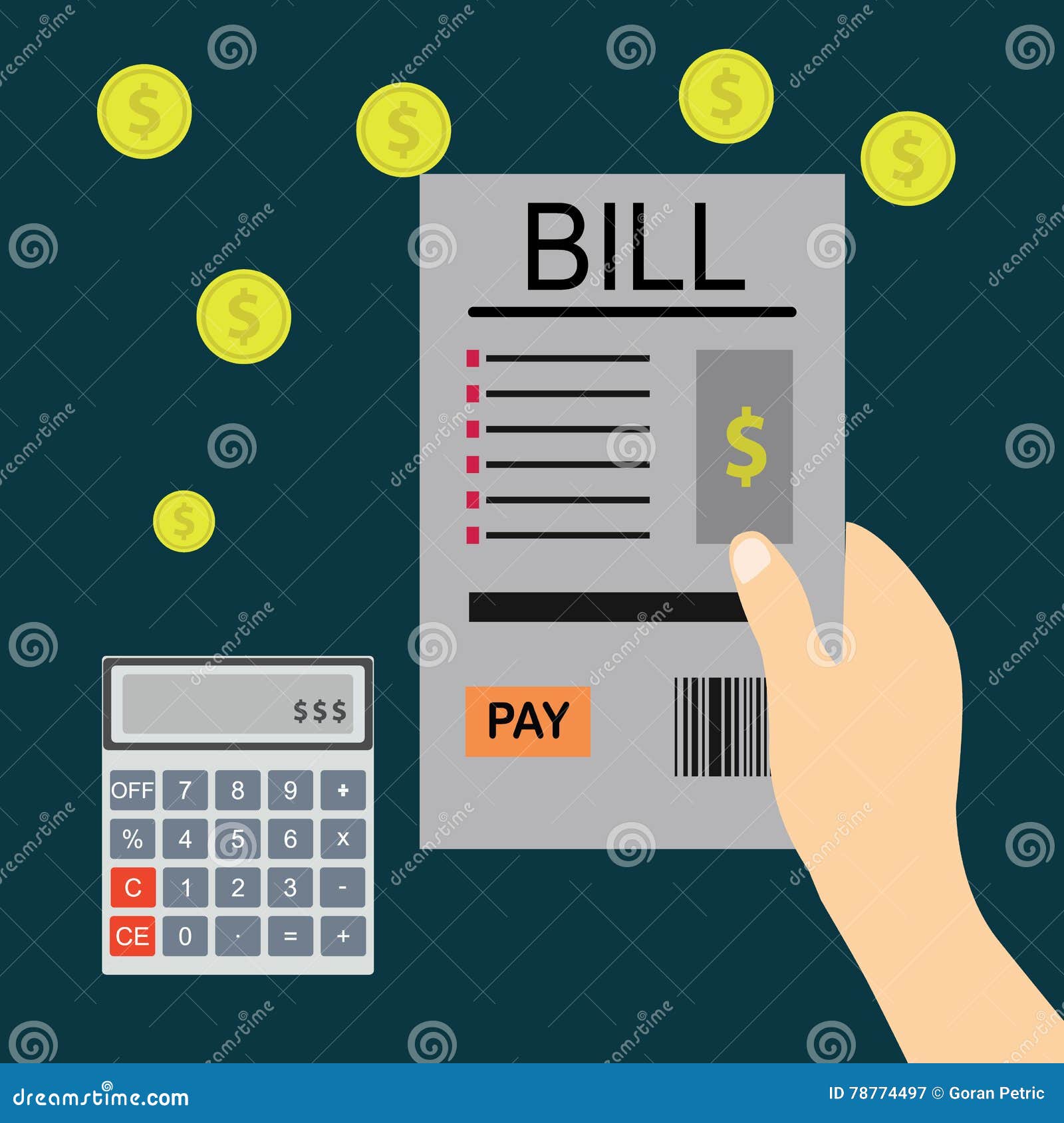 Paying Bills, Hand Holding Bills .Calculator Icon and . Stock ...