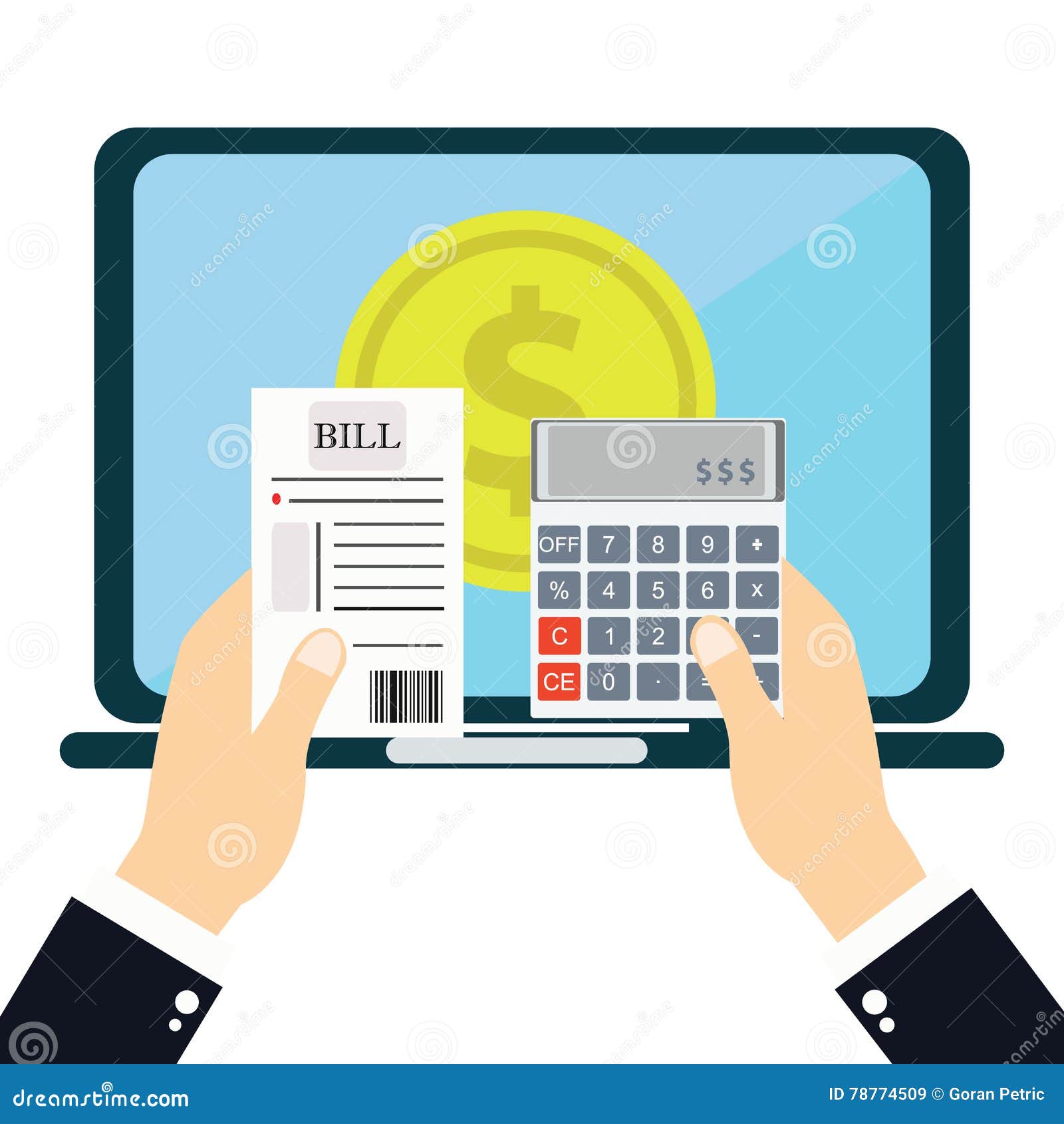Paying Bills, Hand Holding Bills .Calculator Icon and . Stock ...
