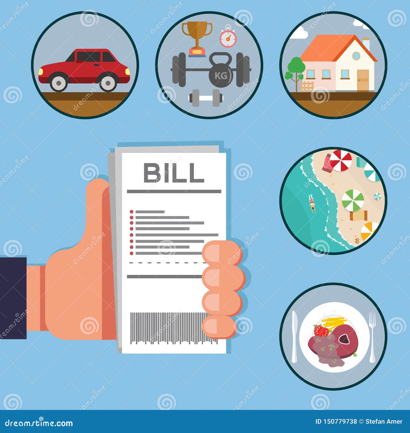 Paying Bills, Hand Holding Bills Vector Illustration Stock Illustration ...