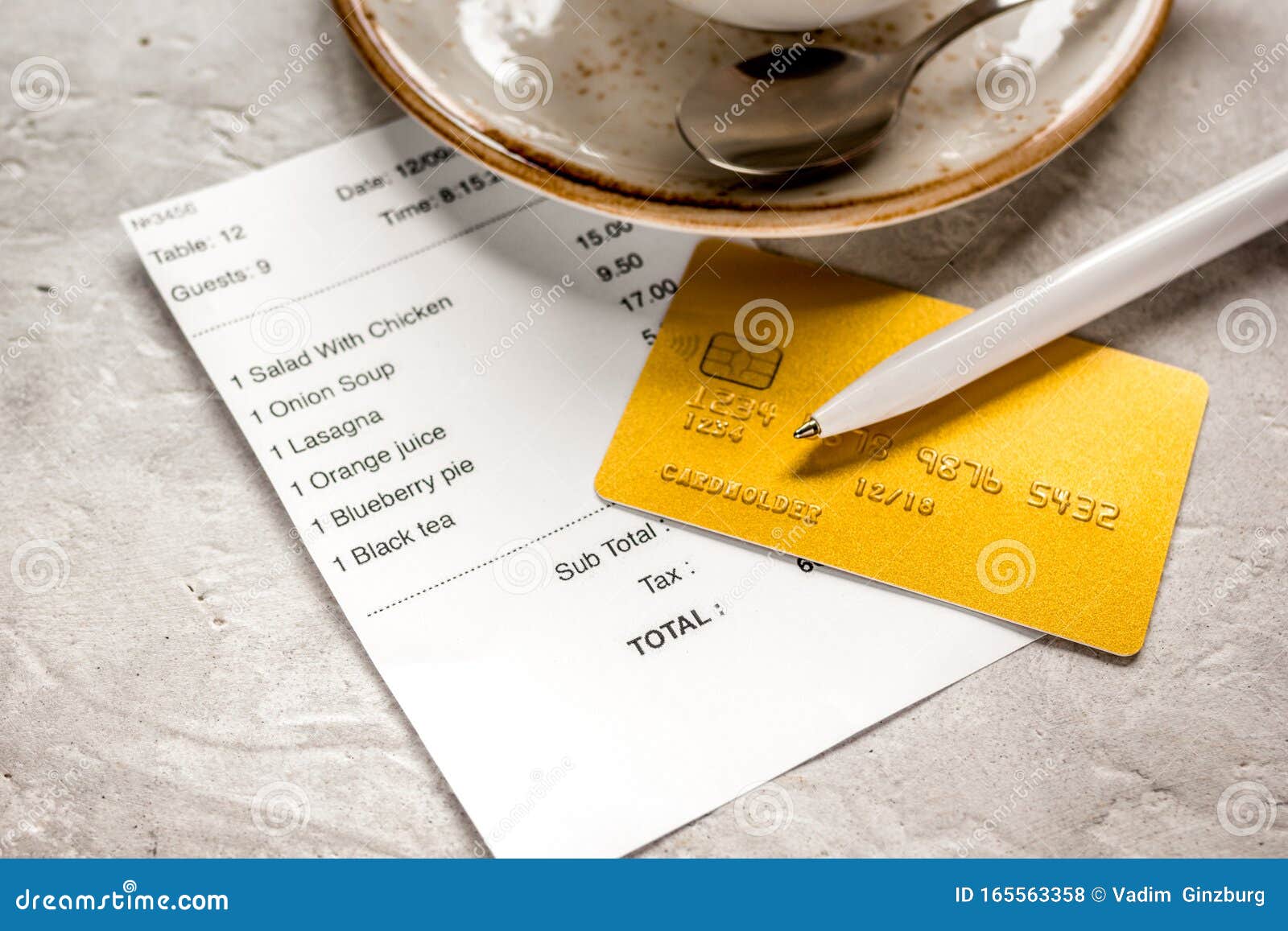 Paying Check for Lunch in Cafe with Credit Card on Stone Table ...