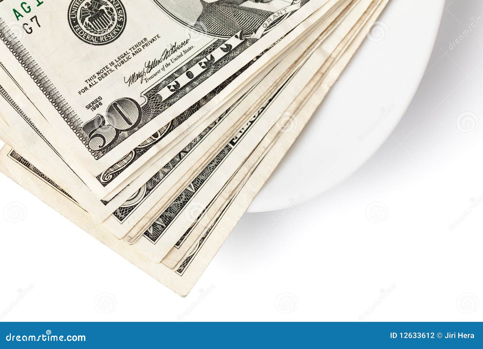 Paying by money on plate stock photo. Image of isolated - 12633612