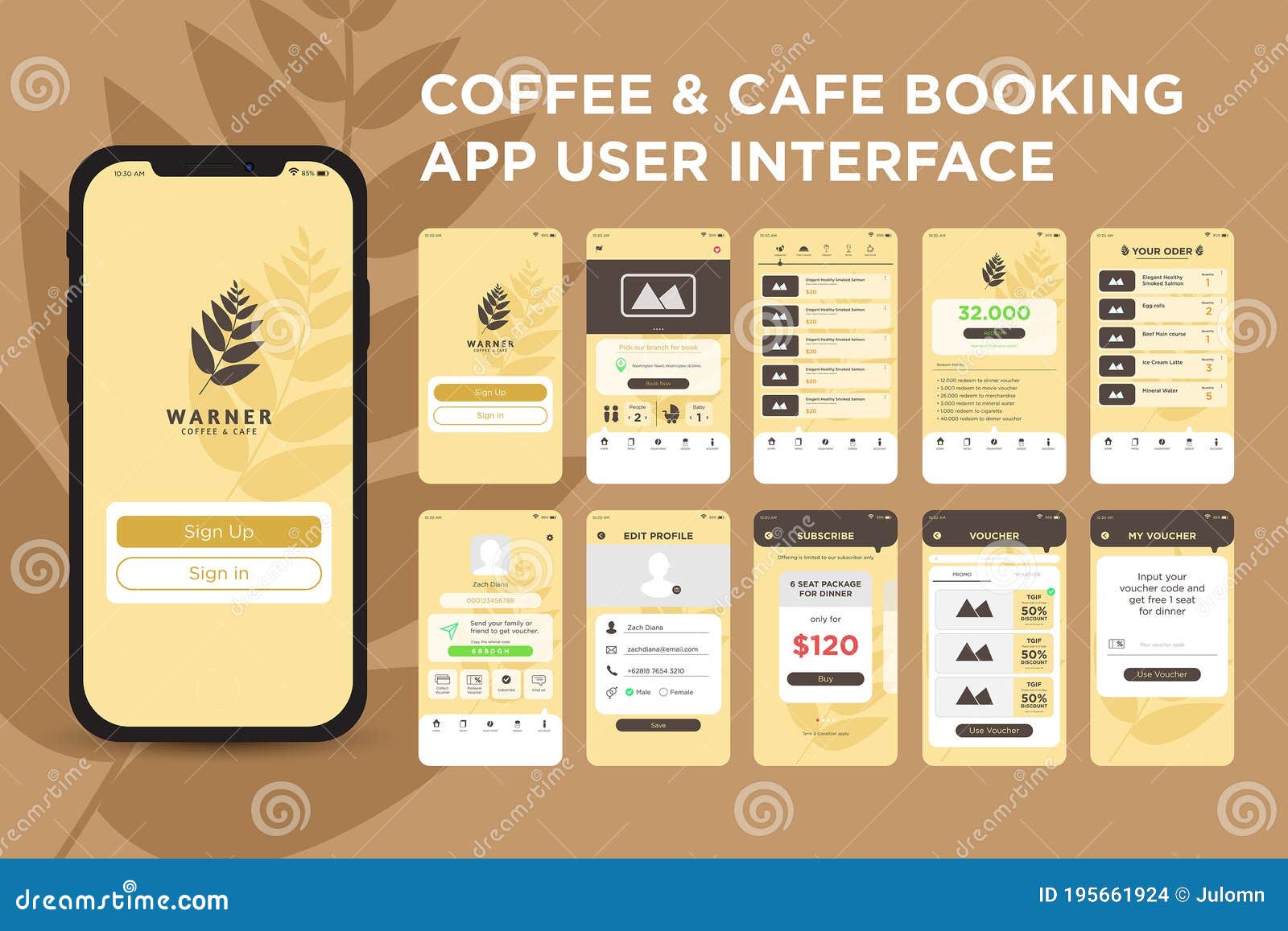 Restaurant App UI Kit Template Stock Vector - Illustration of ...