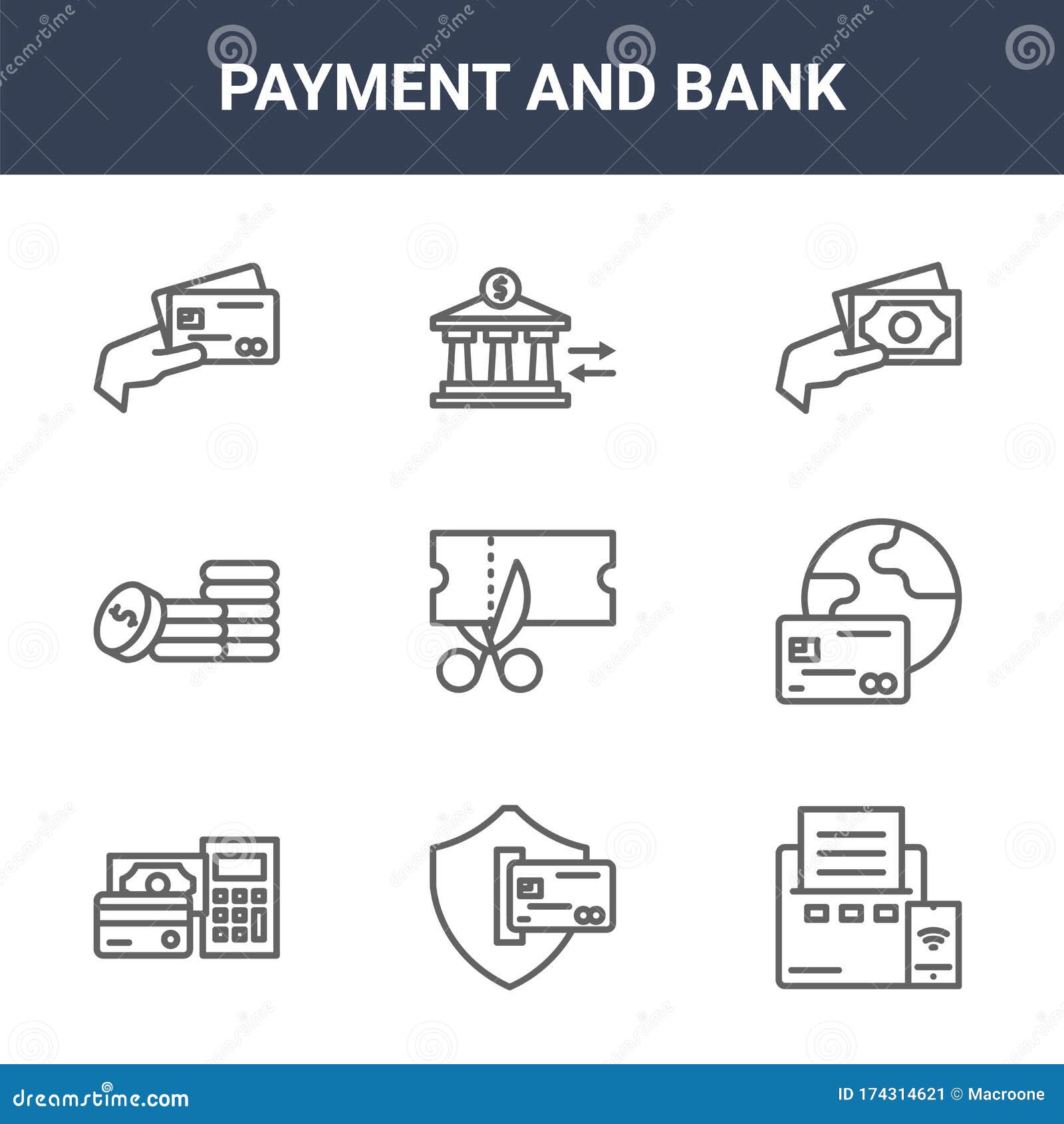 9 Payment and Bank Icons Pack. Trendy Payment and Bank Icons on White ...