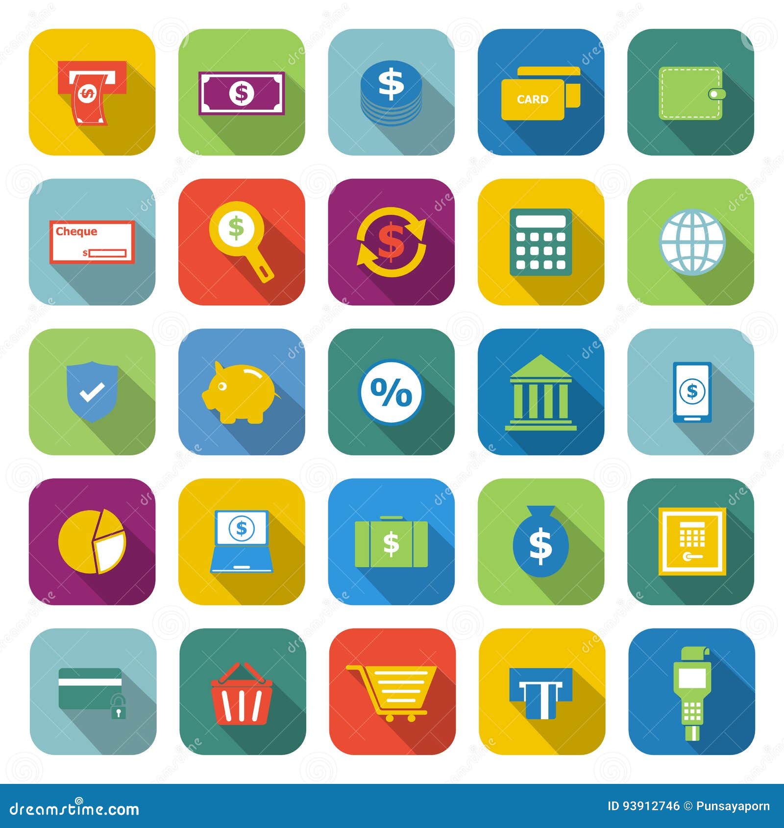 Payment Color Icons with Long Shadow Stock Vector - Illustration of ...