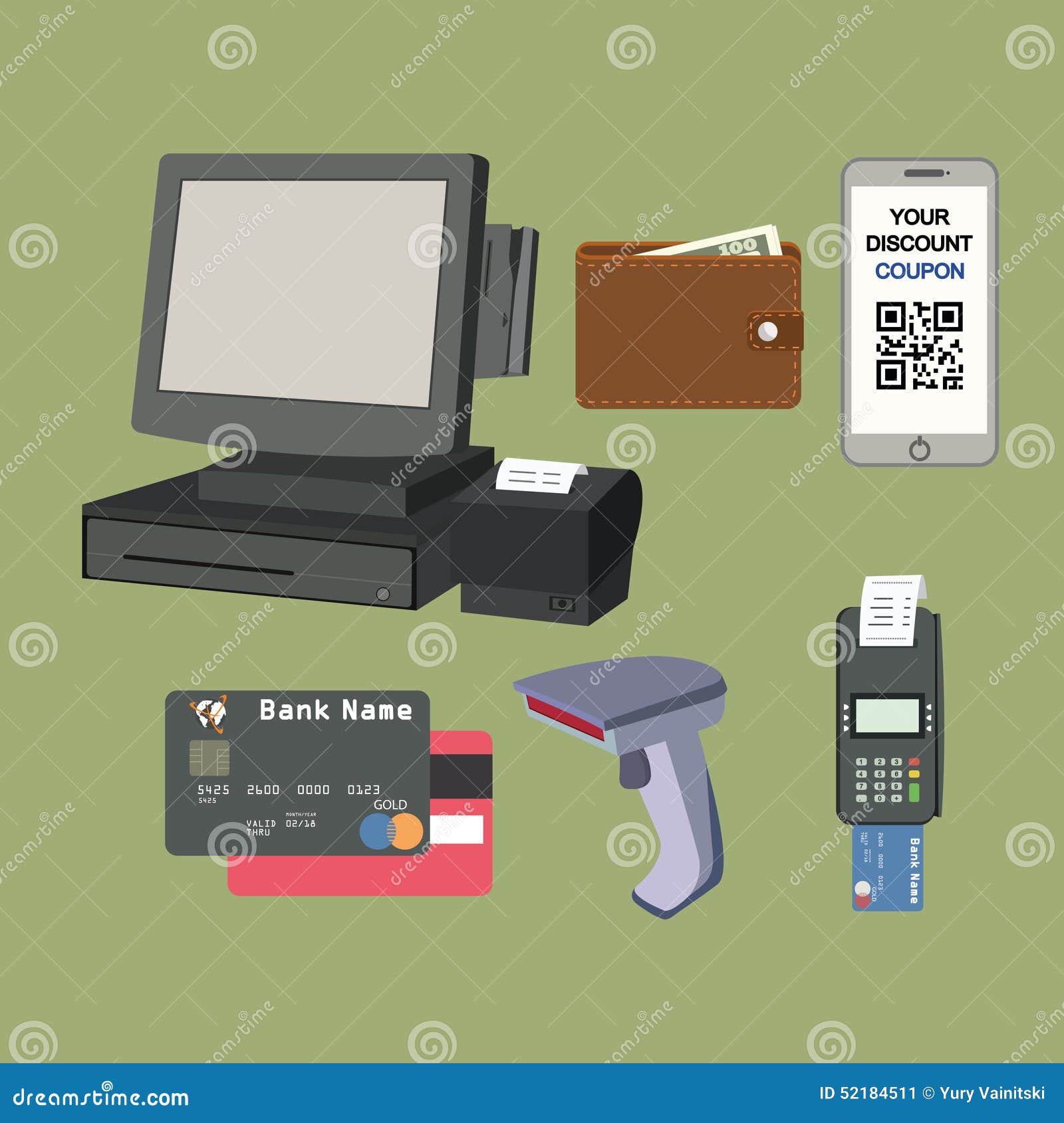 Payment flat icon set stock vector. Illustration of account - 52184511