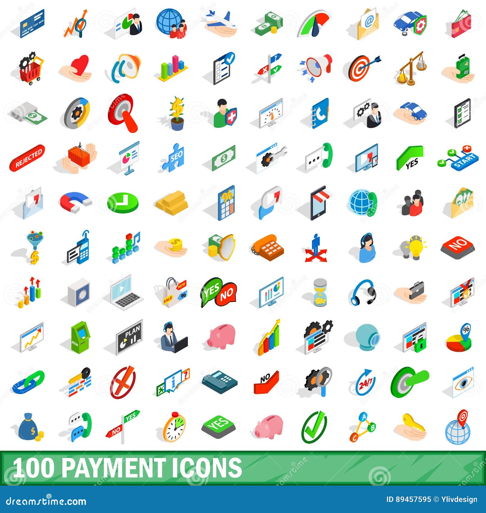 100 Payment Icons Set, Isometric 3d Style Stock Vector - Illustration ...