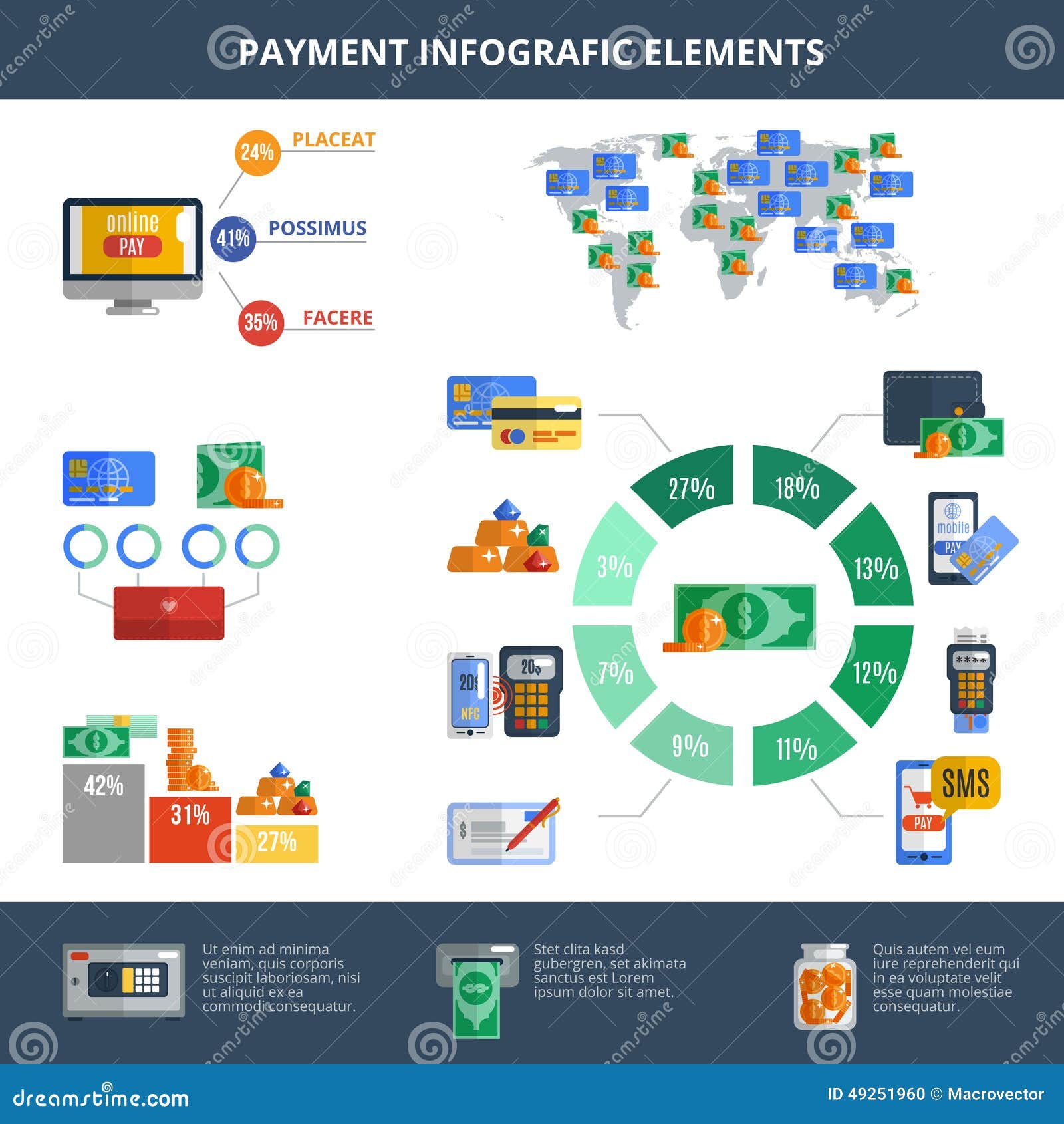 Payment Infographics Set stock vector. Illustration of debit - 49251960