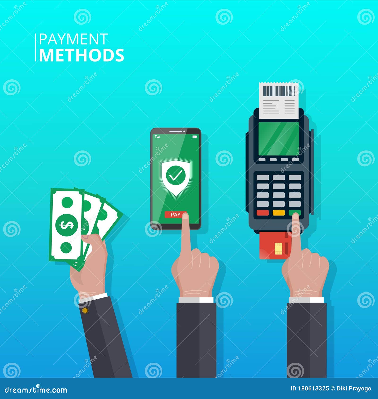 Payment Methods Concept. Hand with Different Payment Methods in ...