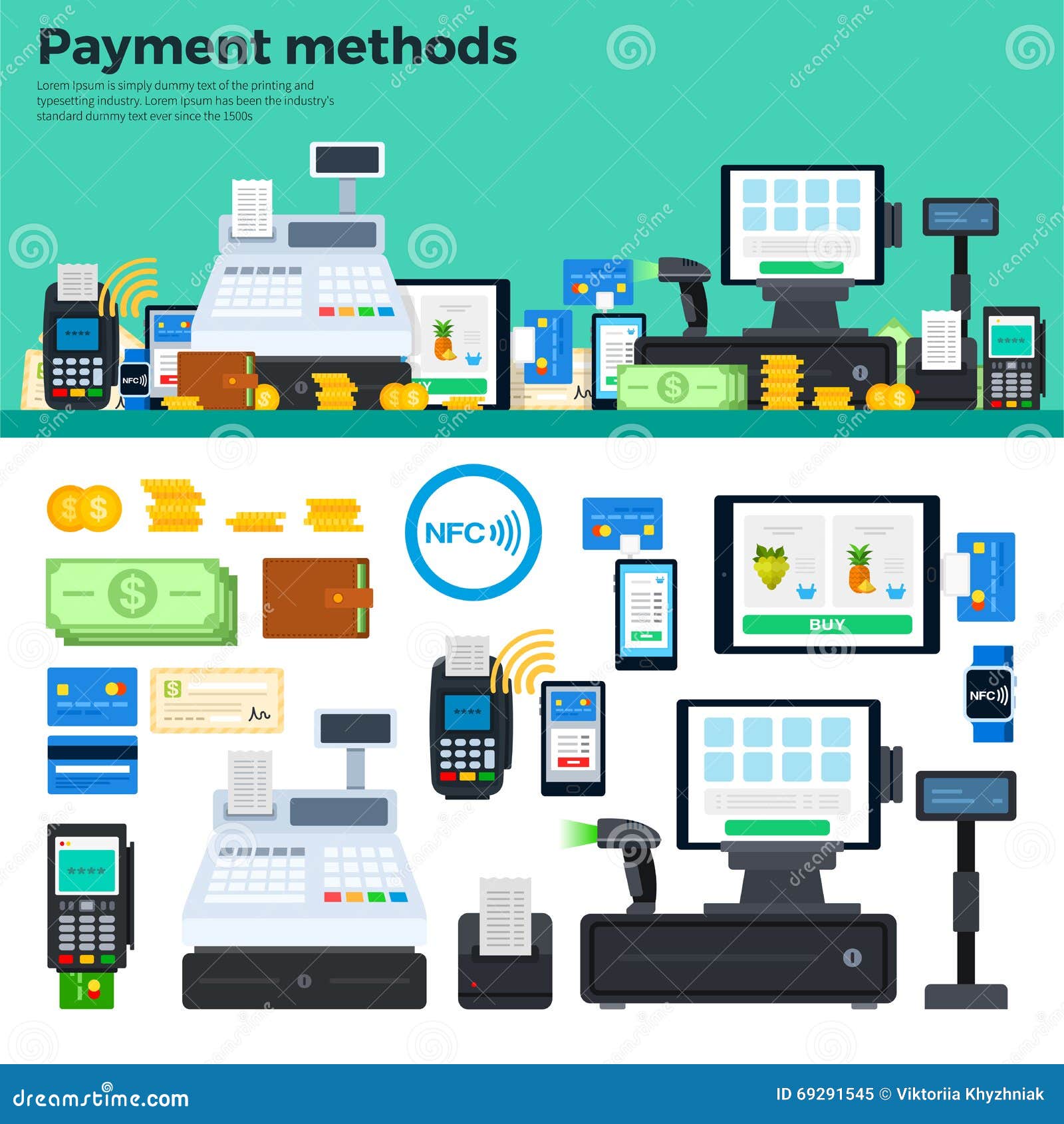 Payment Methods with Devices on the Table Stock Vector - Illustration ...