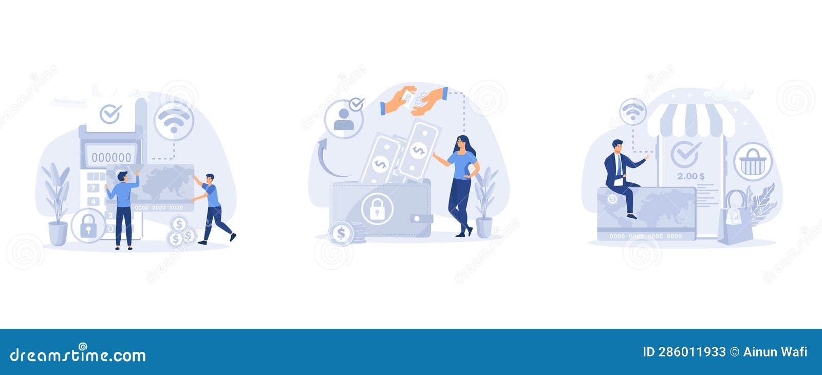 Payment Methods Illustration. Cash and Electronic Payments Concept ...