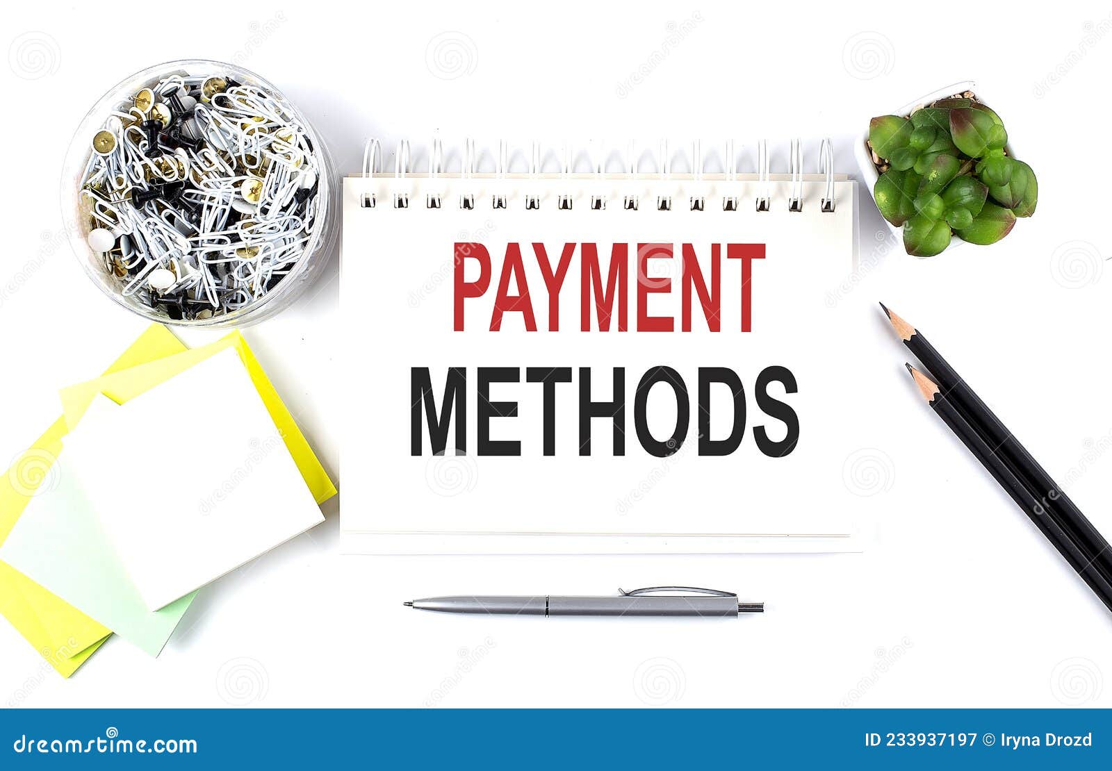PAYMENT METHODS Text on Notebook with Office Supplies on White ...