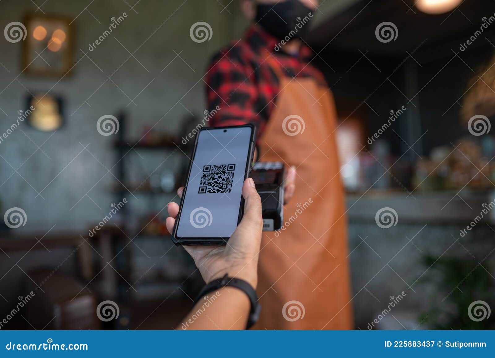 Payment by QR Code Via Credit Card Swipe Machine at the Cafe Stock ...