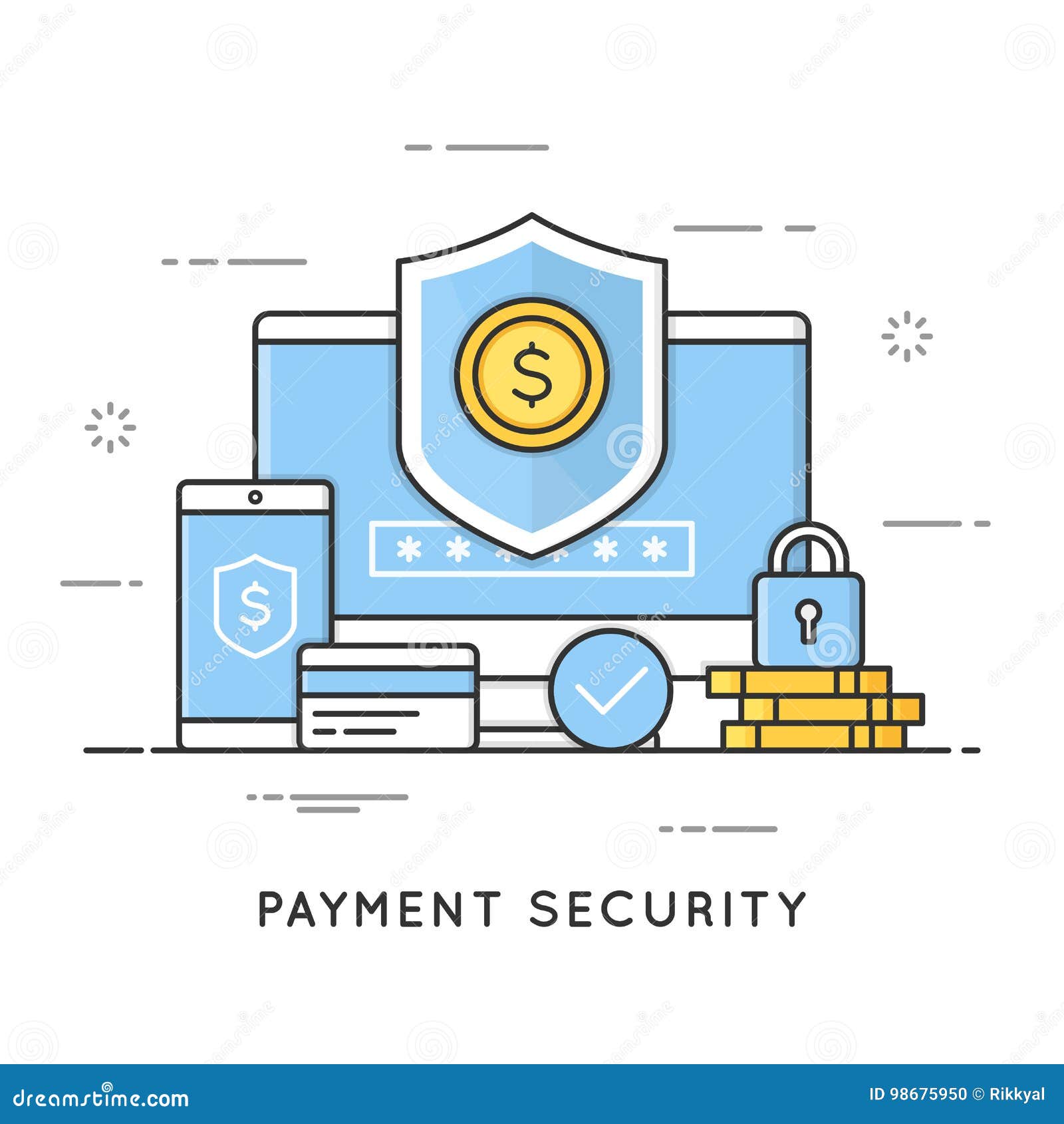 Payment Security, Data and Transactions Protection. Flat Line Ar Stock ...