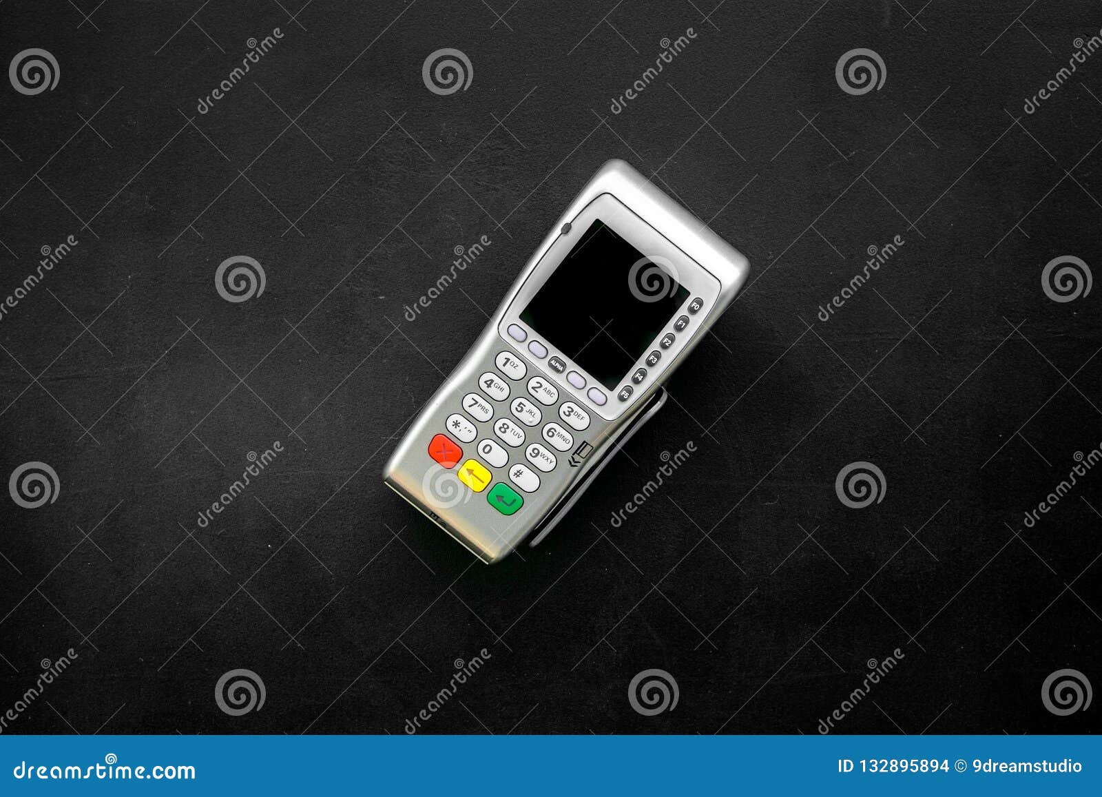 Payment Terminal, Compact POS Terminal on Black Background Top View ...