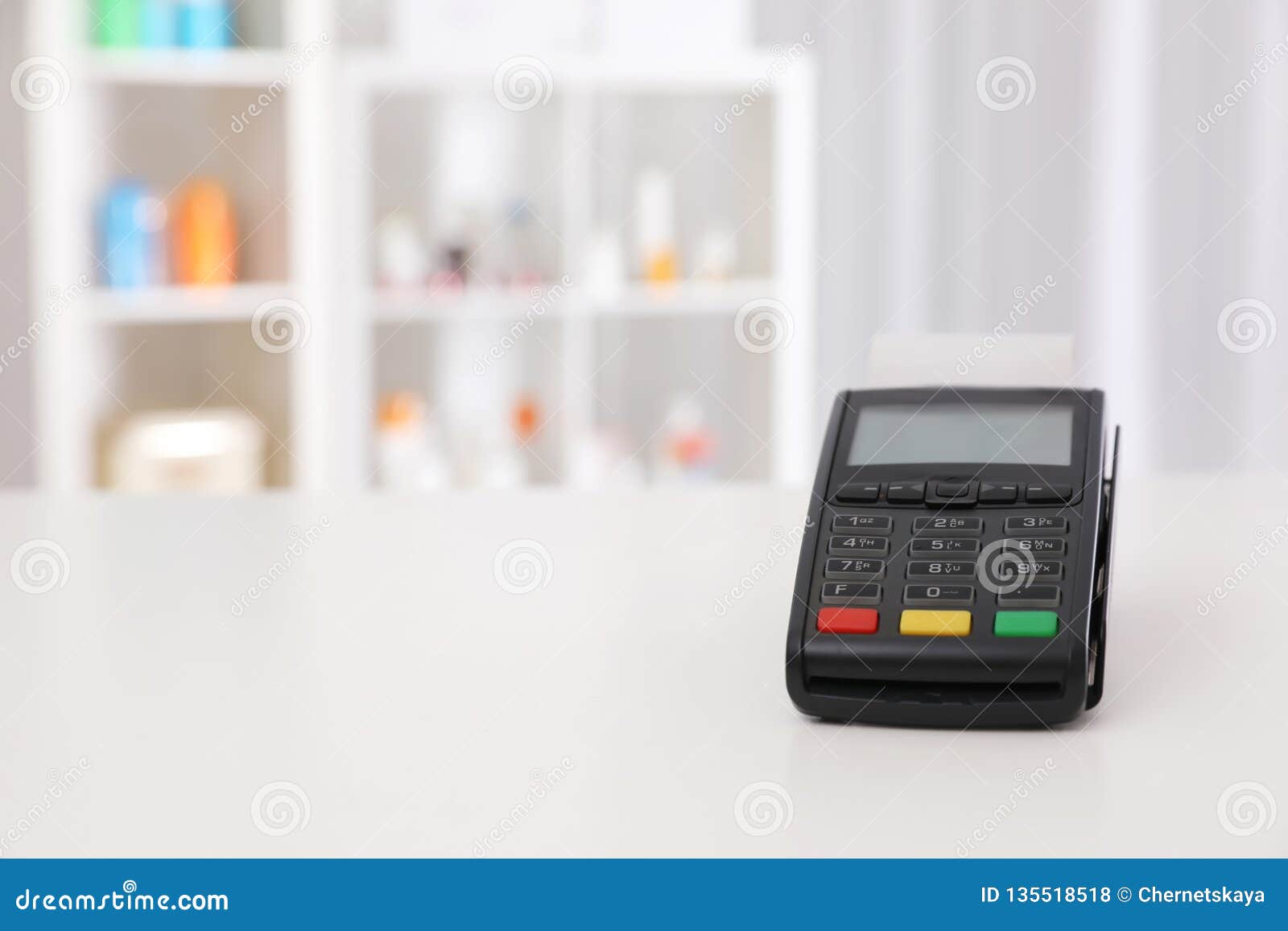 Payment Terminal on Counter in Pharmacy. Stock Photo - Image of ...