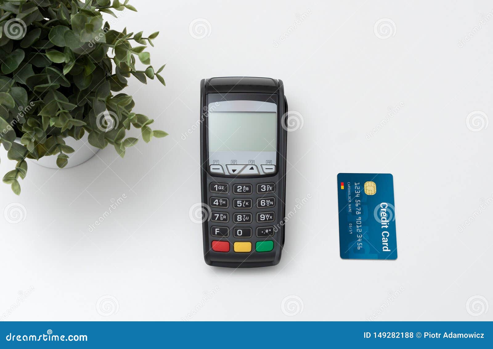 Payment Terminal with Credit Card Top View Stock Photo - Image of ...