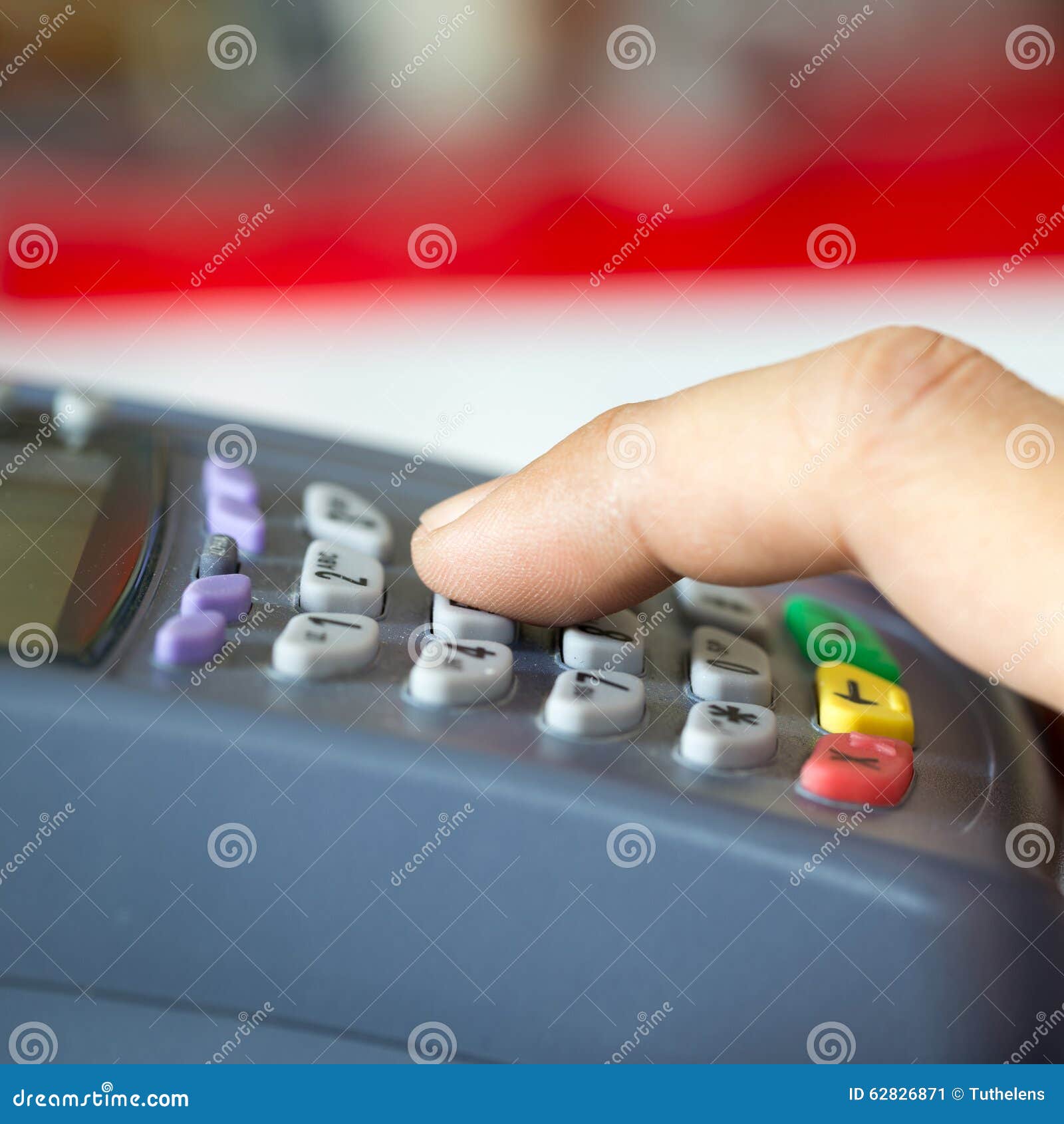 Payment Terminal with Keypad and a Finger Pressing on Button Stock ...