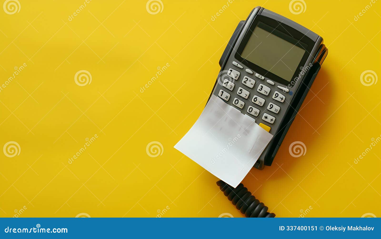 Payment Terminal with Thermal Paper for Receipt on Yellow Background ...