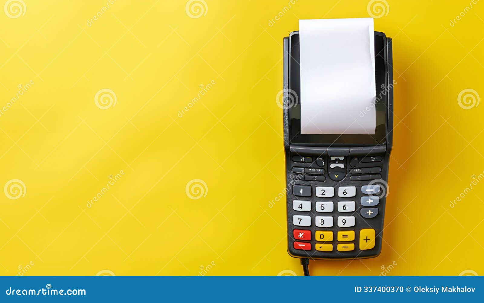 Payment Terminal with Thermal Paper for Receipt on Yellow Background ...