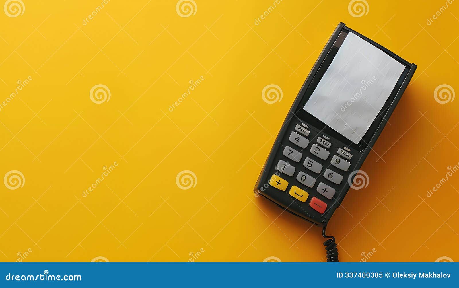 Payment Terminal with Thermal Paper for Receipt on Yellow Background ...