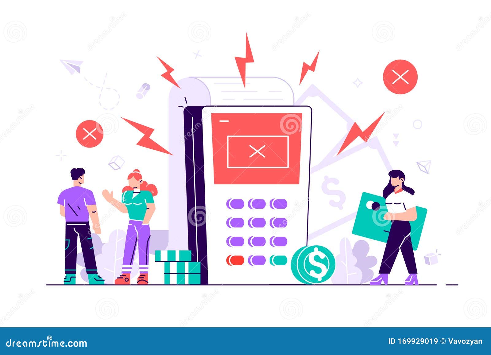 Payment Terminals with Cross Check Marks on Screen Stock Vector ...