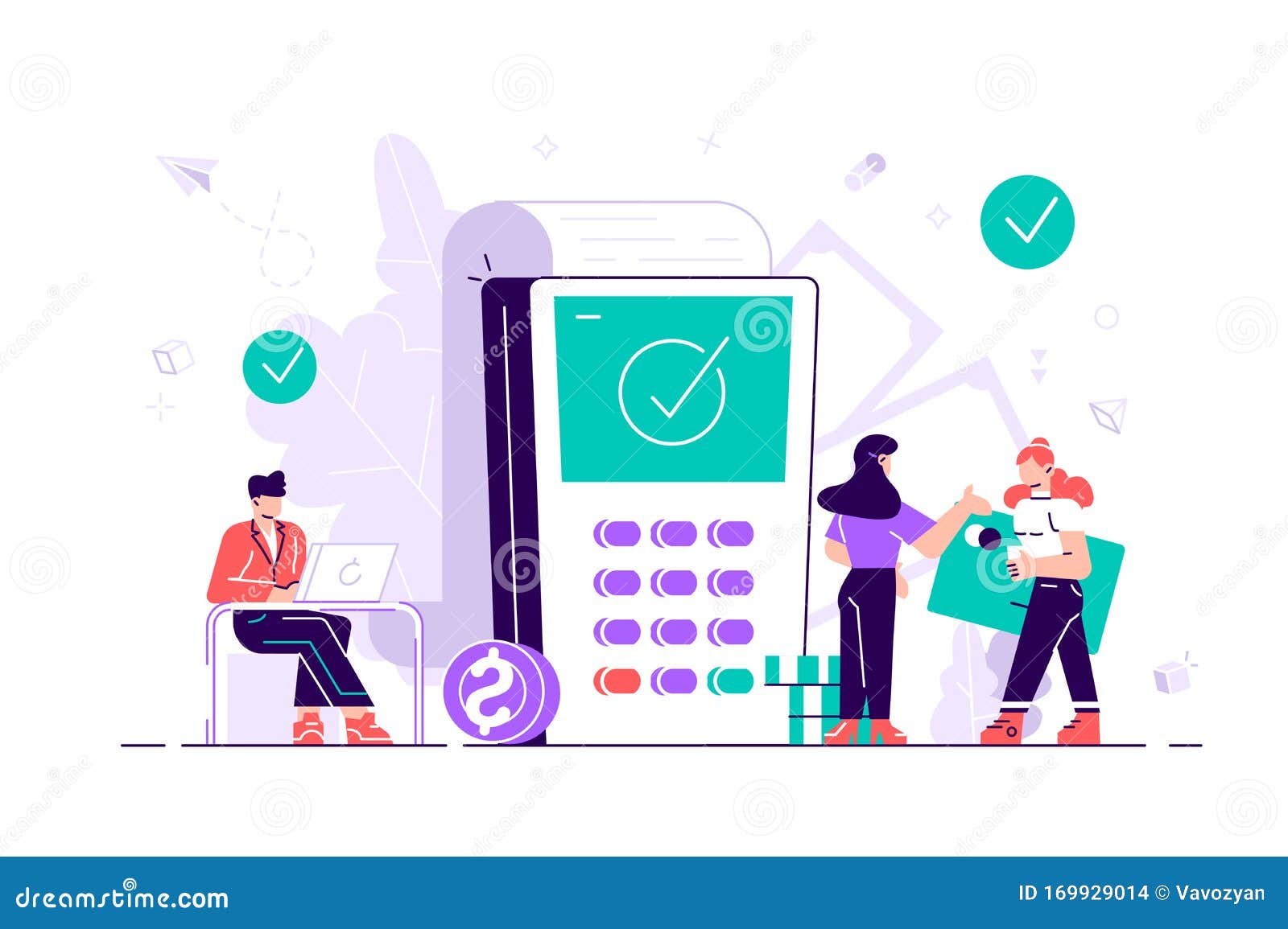 Payment Terminals with Tick Check Marks on Screen Stock Vector ...