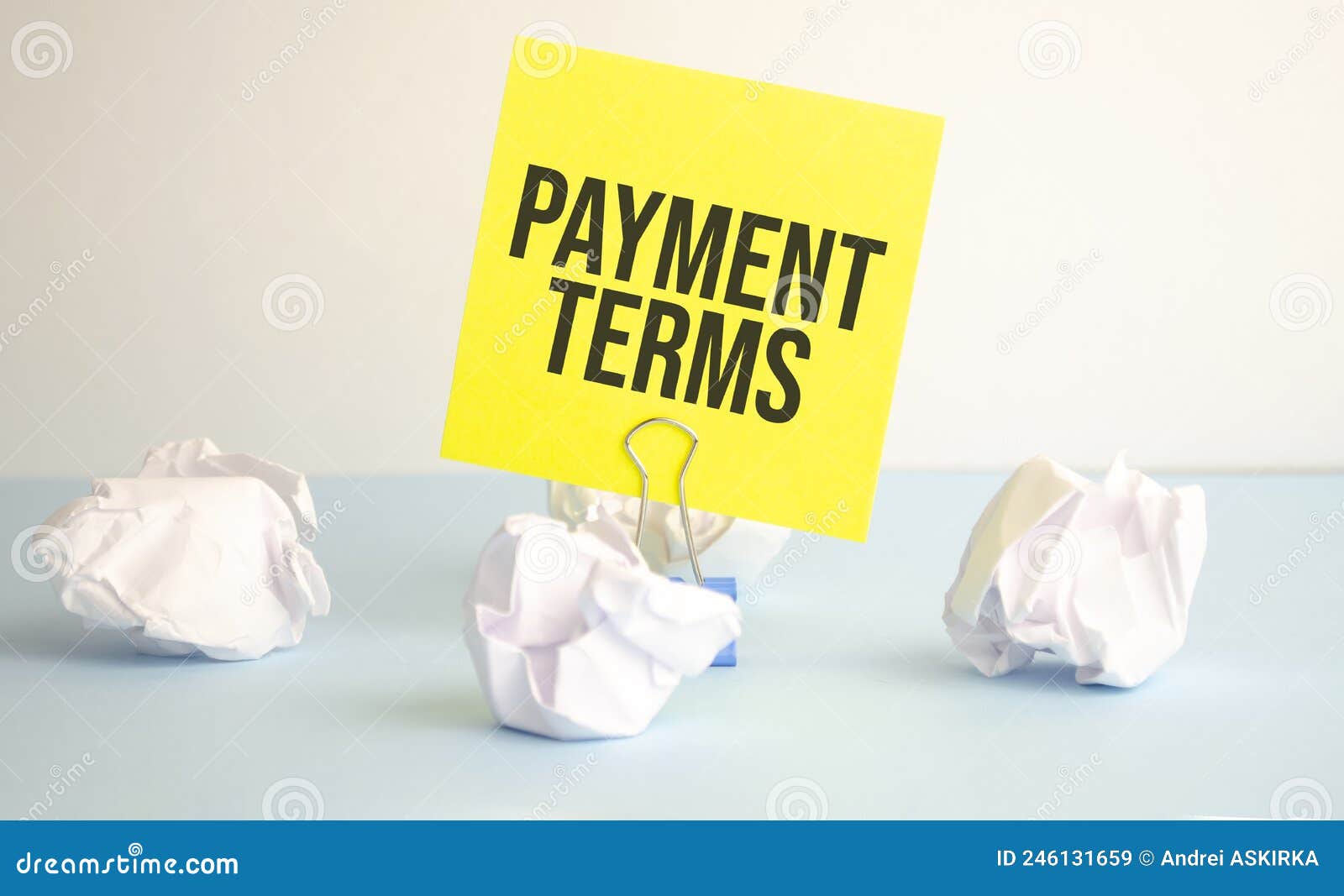 PAYMENT TERMS Word on the Yellow Paper with Office Tools on the White ...