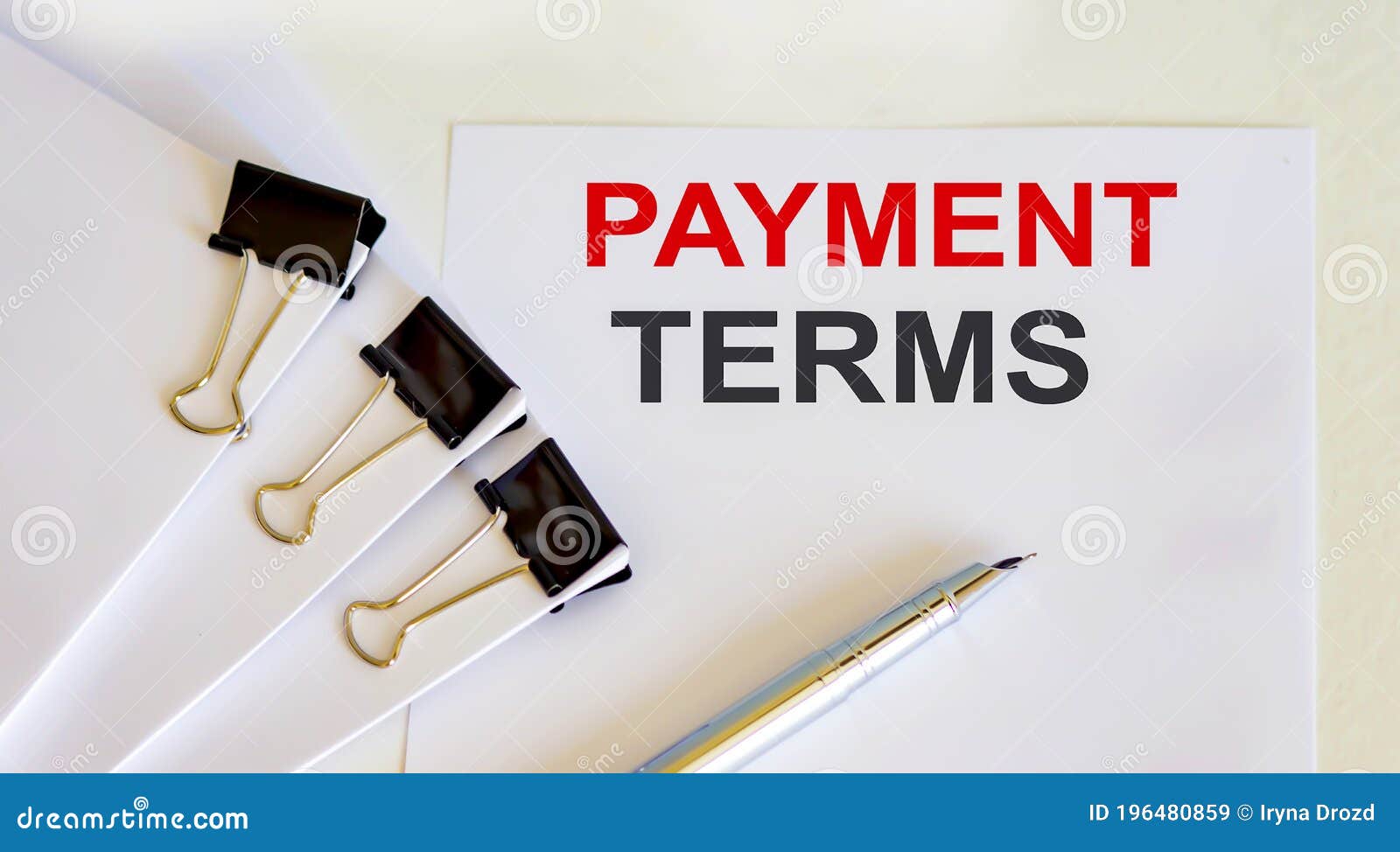 PAYMENT TERMS Written on a White Page with Office Tools Stock Image ...
