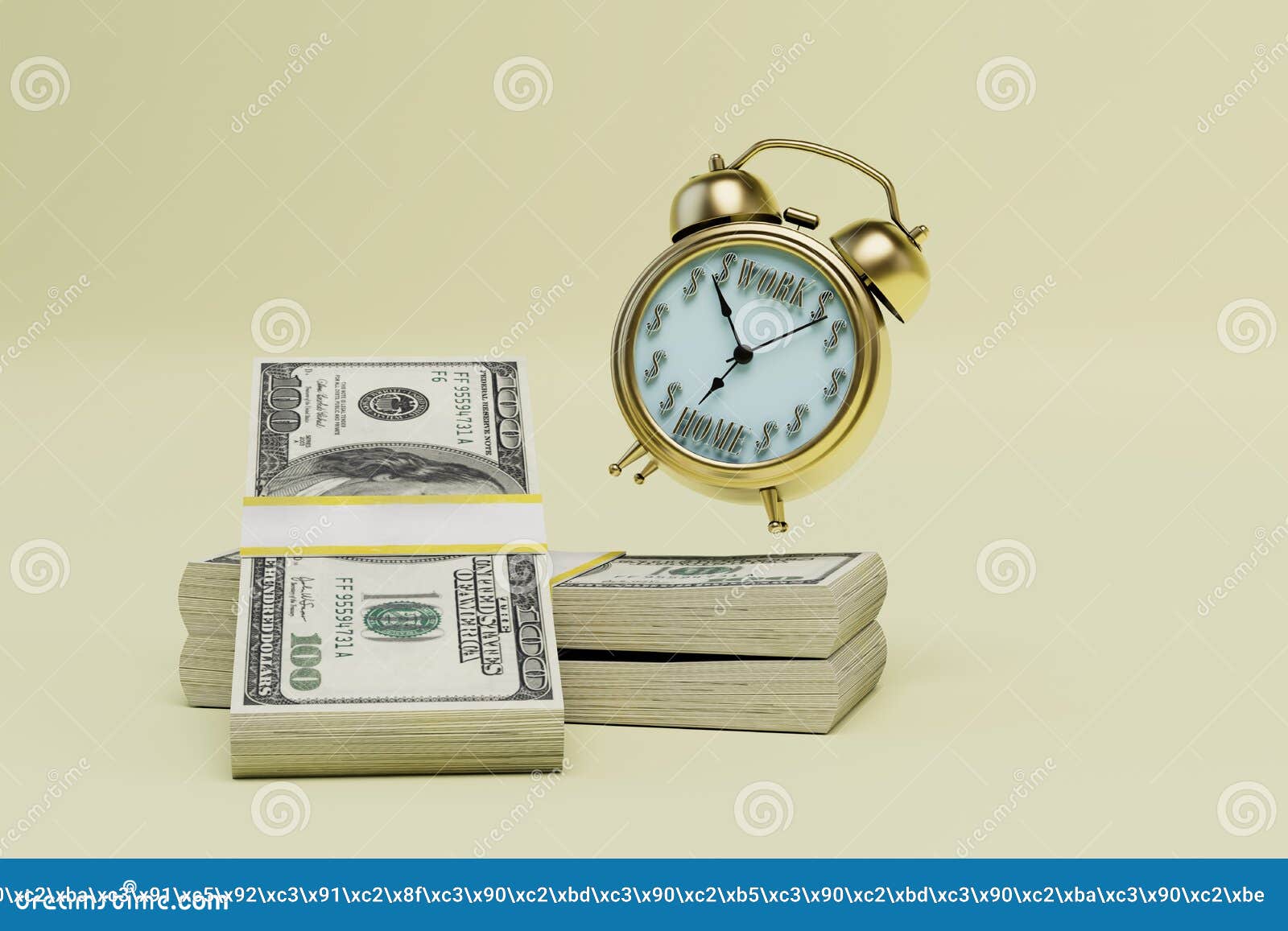 Payment for the Time Worked. Alarm Clock on Bundles of Dollar Bills ...