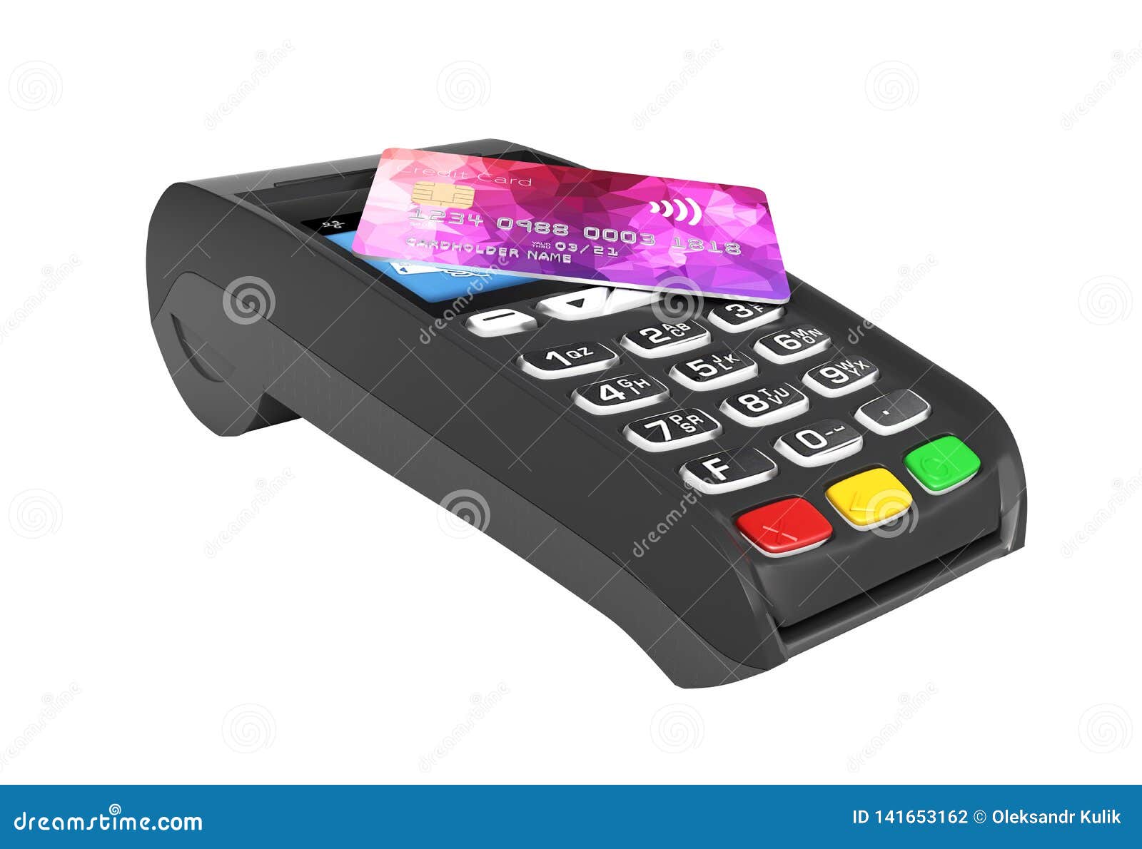 Payment Touch Concept POS Terminal with Credit Card on it Isolated on ...