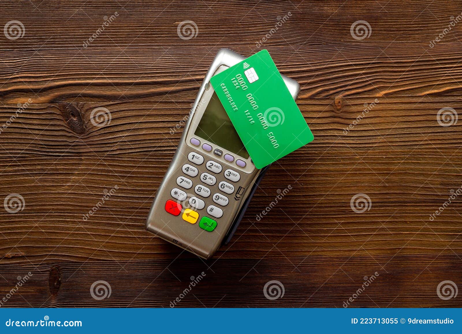 Payment Transactions with Pos Credit Card Terminal, Top View Stock ...
