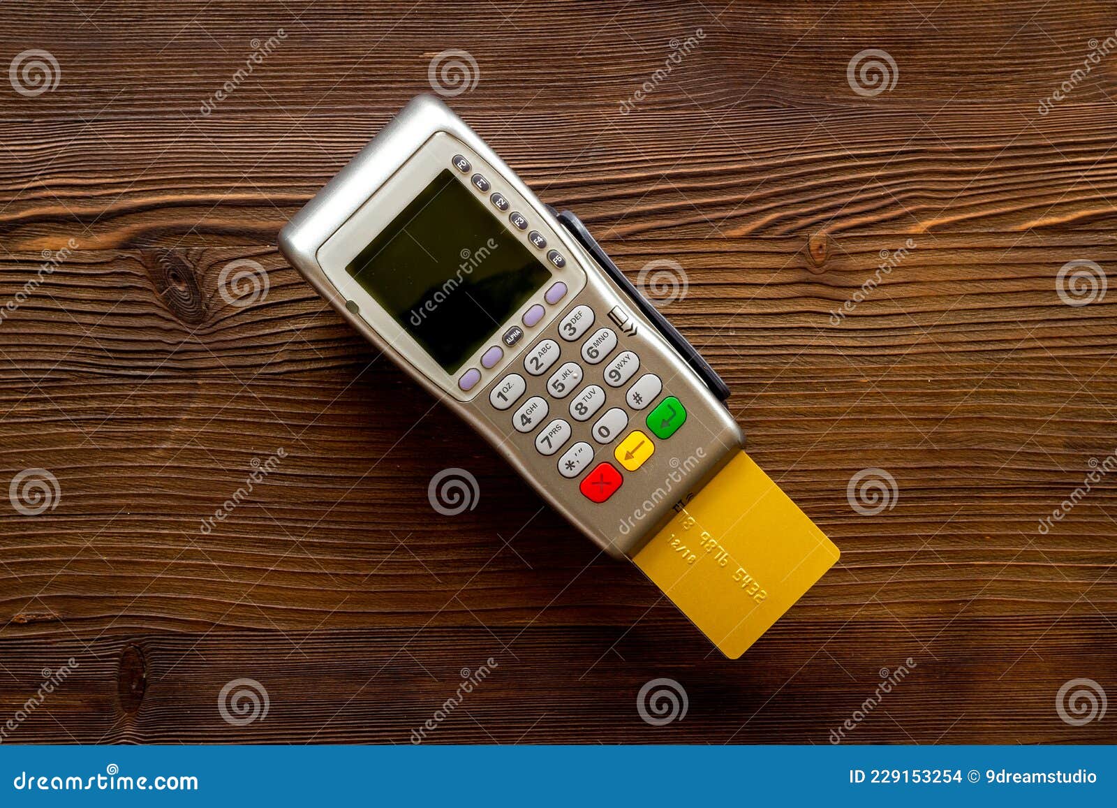 Payment Transactions with Pos Credit Card Terminal, Top View Stock ...
