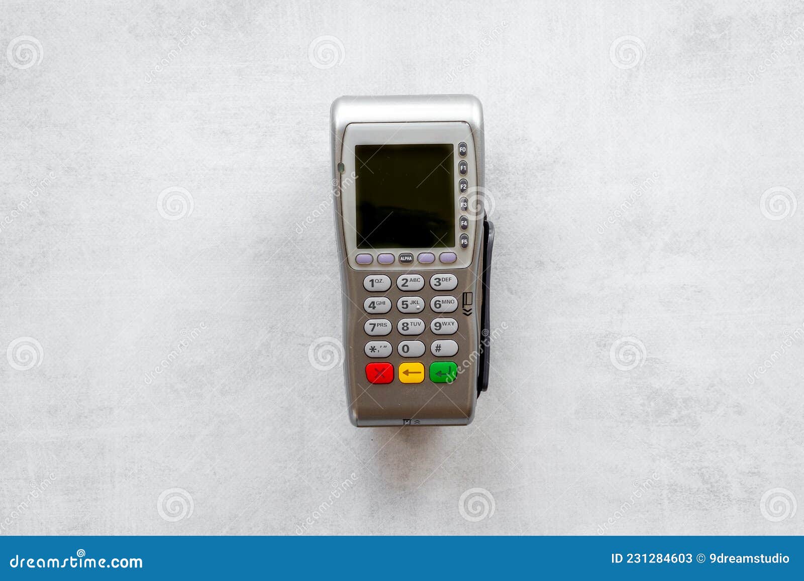 Payment Transactions with Pos Credit Card Terminal, Top View Stock ...