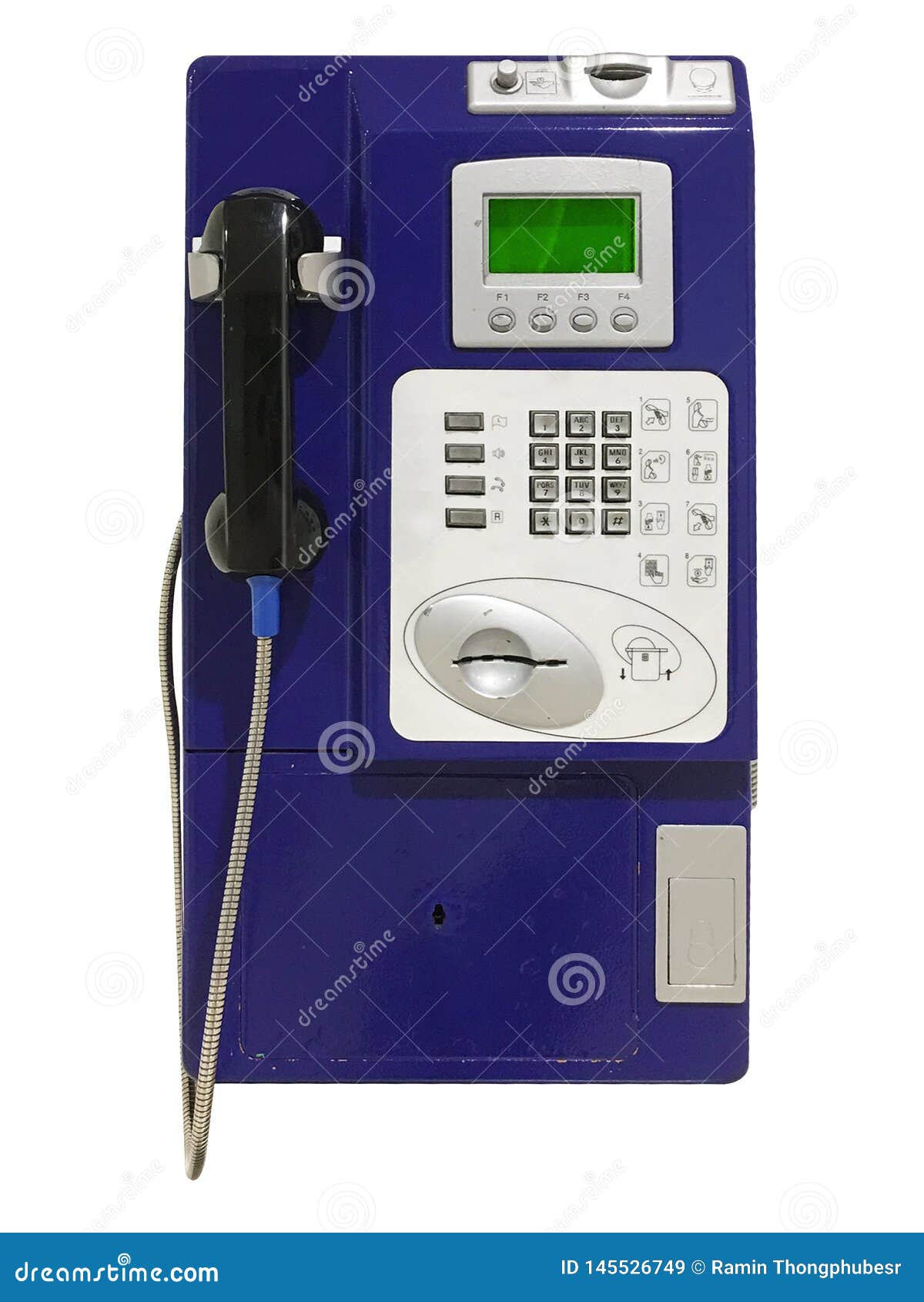 Blue Payphone on White Background Stock Image - Image of street ...