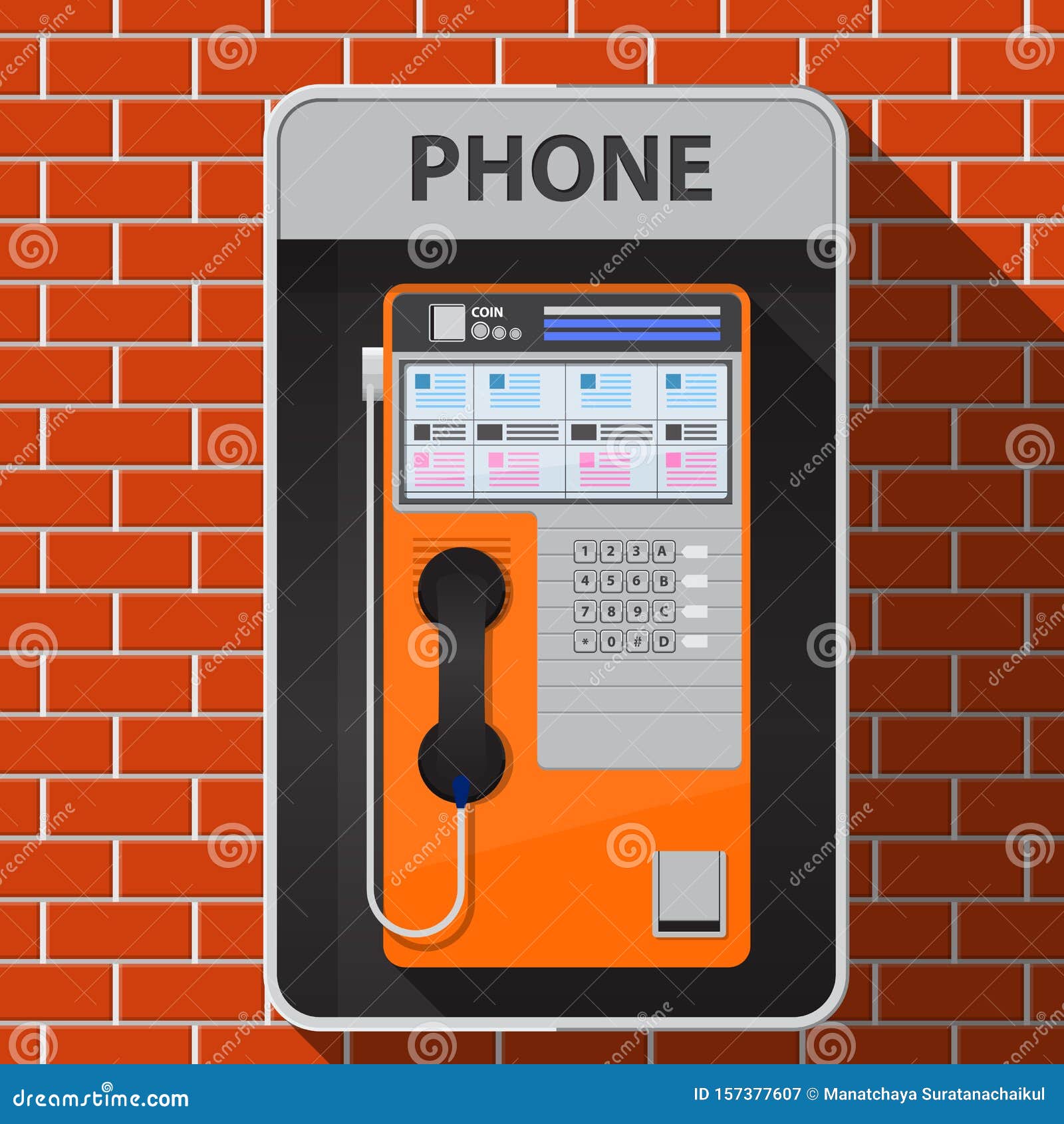 Payphone on brick wall. stock illustration. Illustration of brick ...