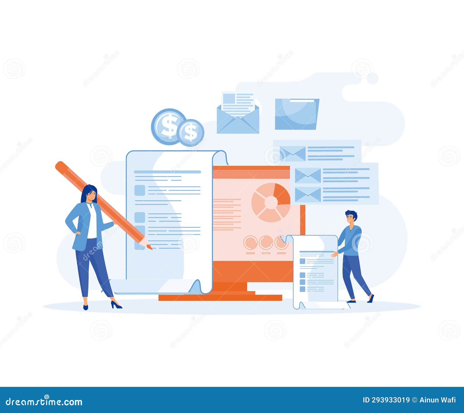 Wage Calculation - Line Design Style Icons Set Cartoon Vector ...