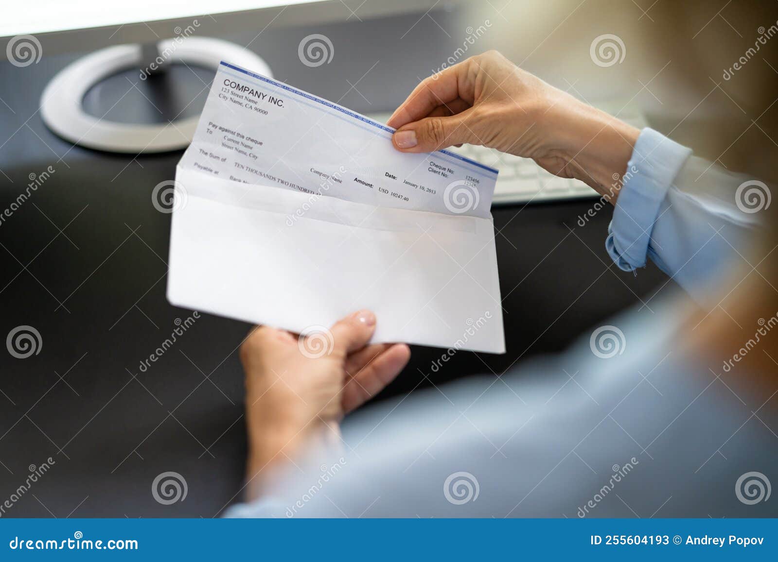 Payroll Cheque in Envelope stock image. Image of insurance - 255604193
