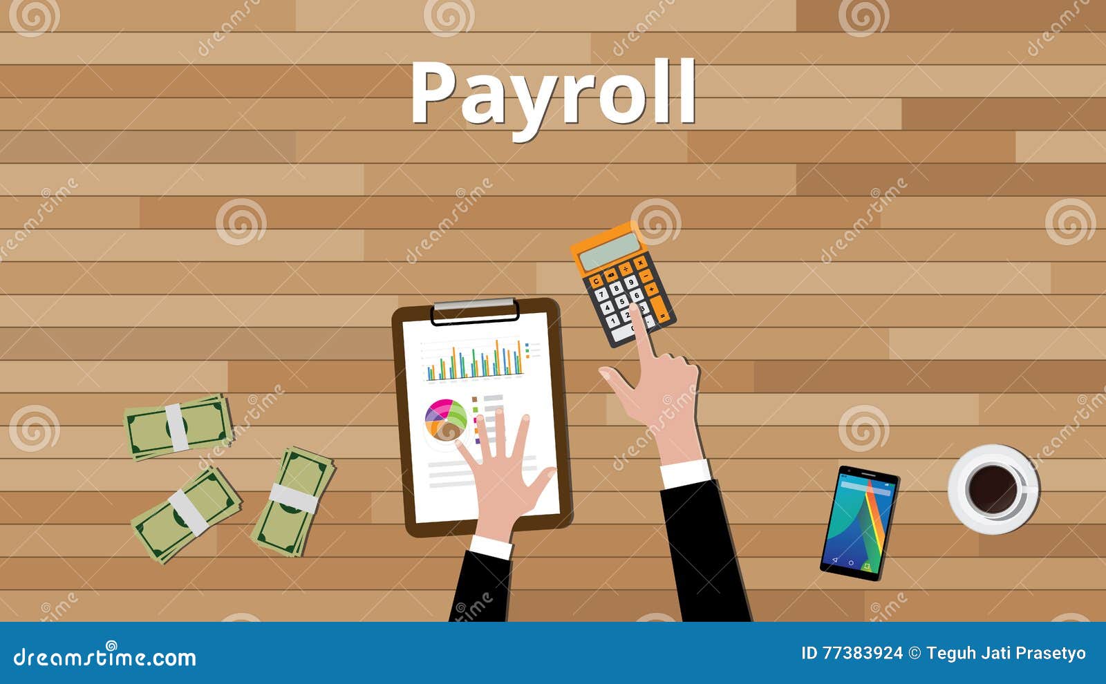 Payroll Concept with Businessman Working on Some Paper Document with ...