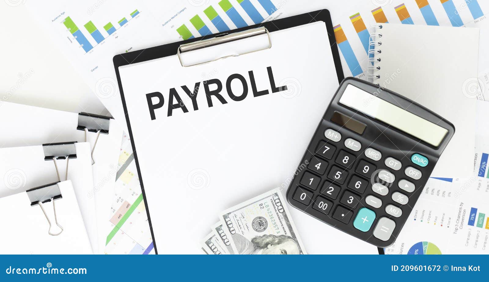 Payroll Concept. Salary, Employees And Working Time. Notebook On Gray ...