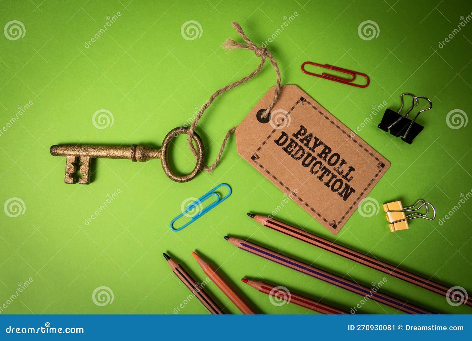 Payroll Deduction. Golden Key With Price Tag On Green Office Table ...