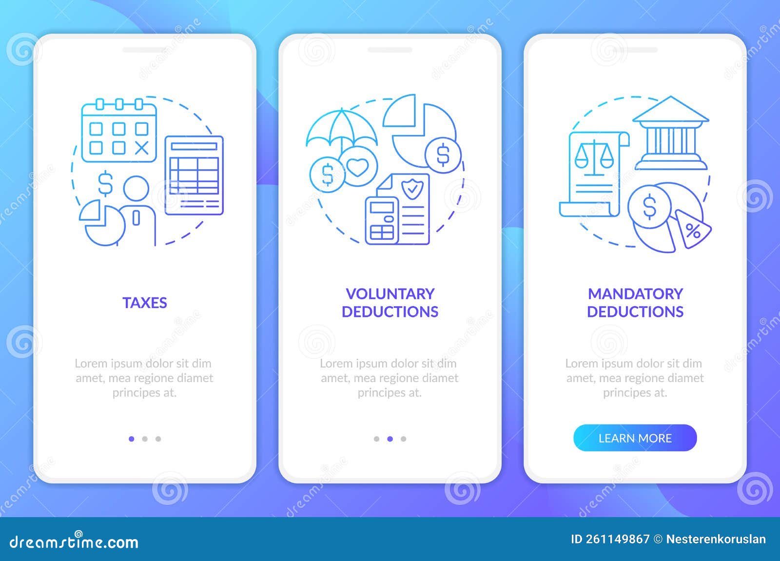 Payroll Deductions Types Blue Gradient Onboarding Mobile App Screen ...