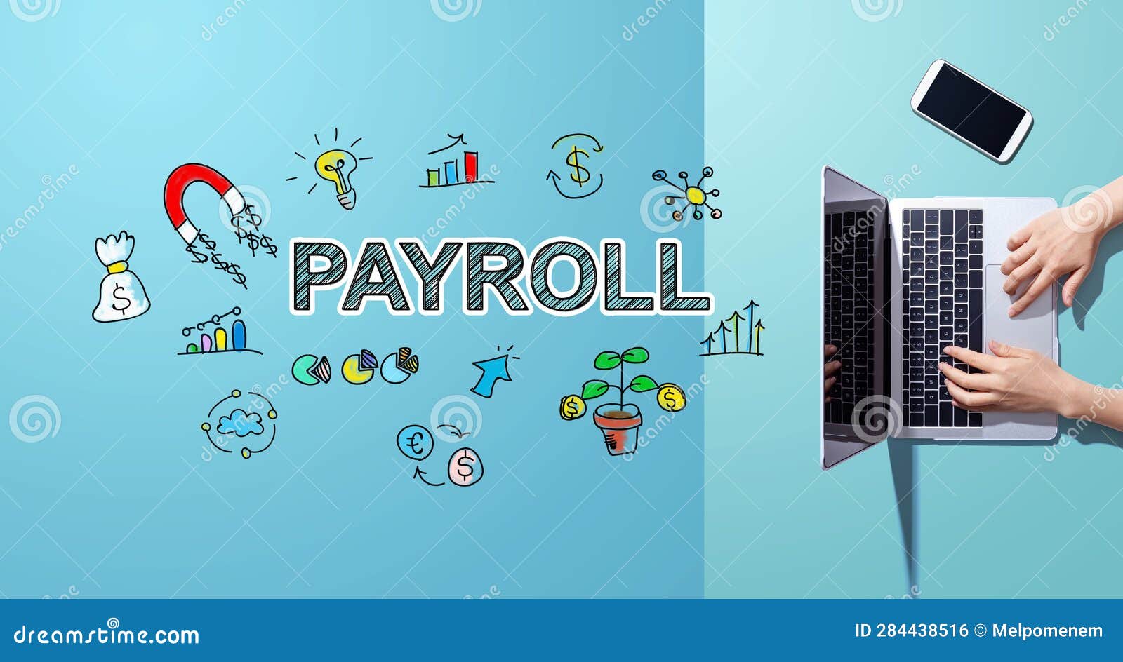 Payroll with Person Working with Laptop Stock Photo - Image of computer ...