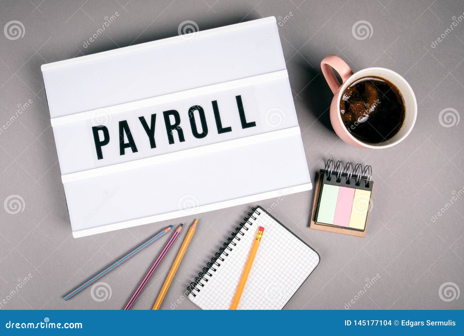 Payroll. Text in light box stock photo. Image of customer - 145177104