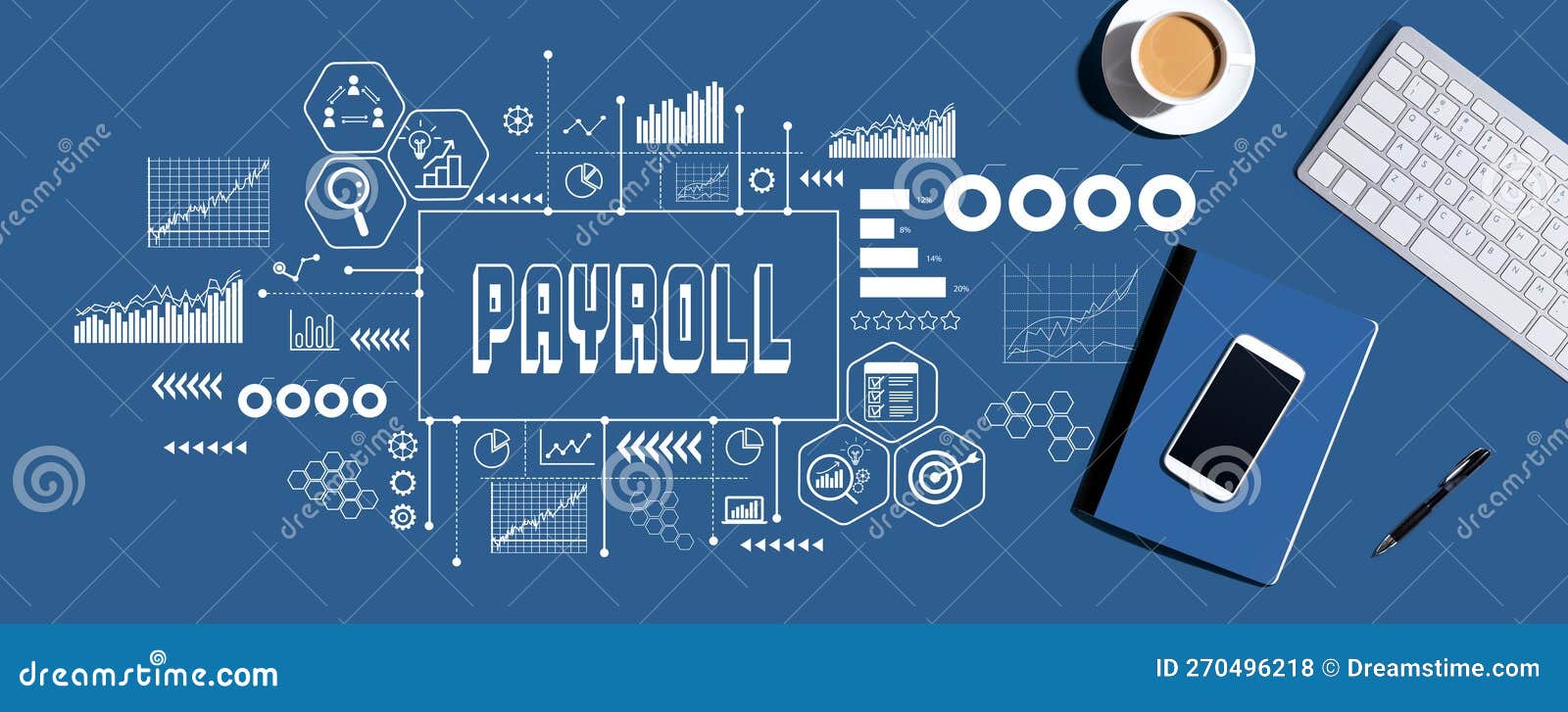 Payroll Theme with Computer Keyboard and Office Items Stock Photo ...