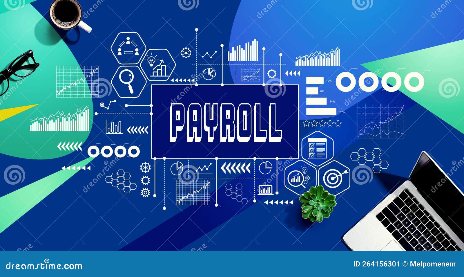 Payroll Theme with Laptop Computer Stock Image - Image of wage, green ...
