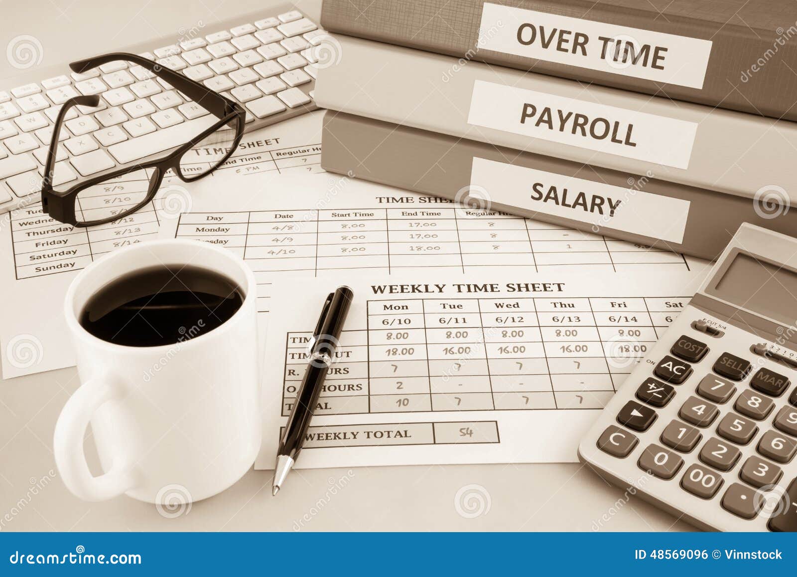Payroll Time Sheet for Human Resources, Sepia Tone Stock Photo - Image ...