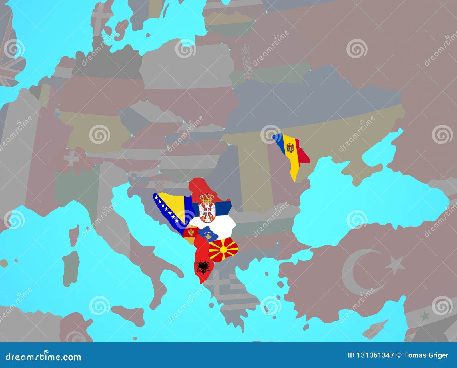 Pays De CEFTA Avec Des Drapeaux Sur La Carte Illustration Stock ...
