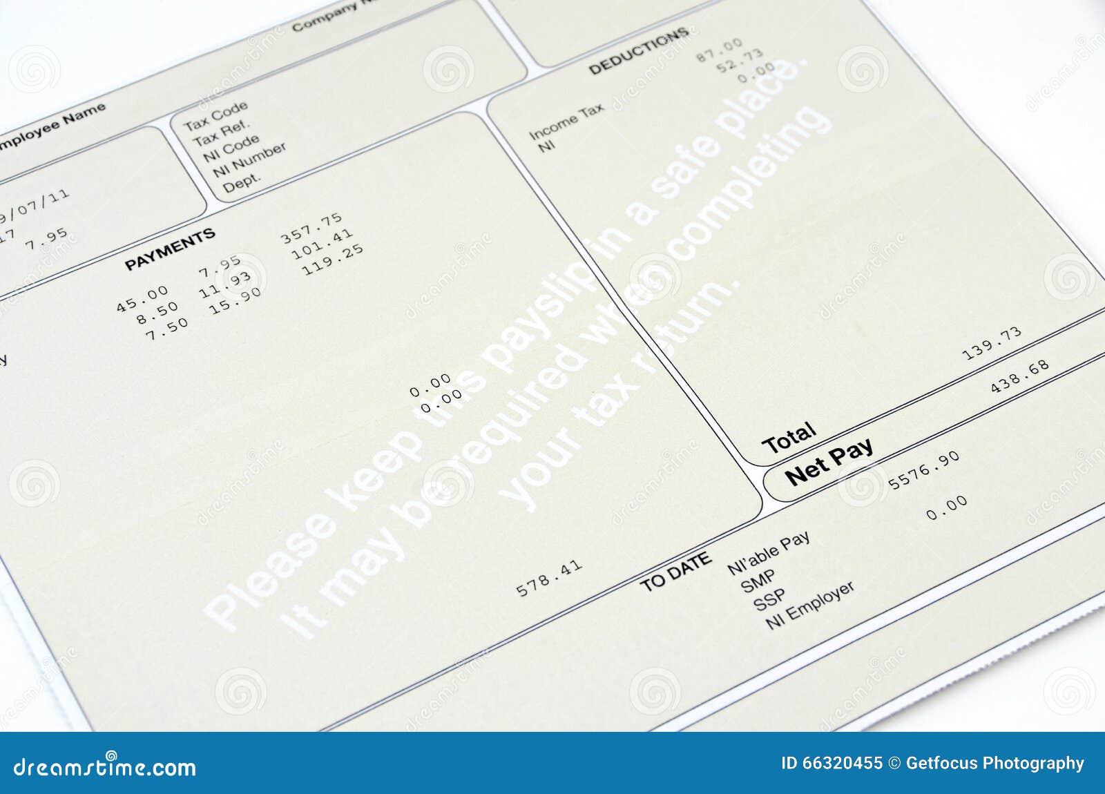 Payslip stock image. Image of expenses, cash, work, check - 66320455