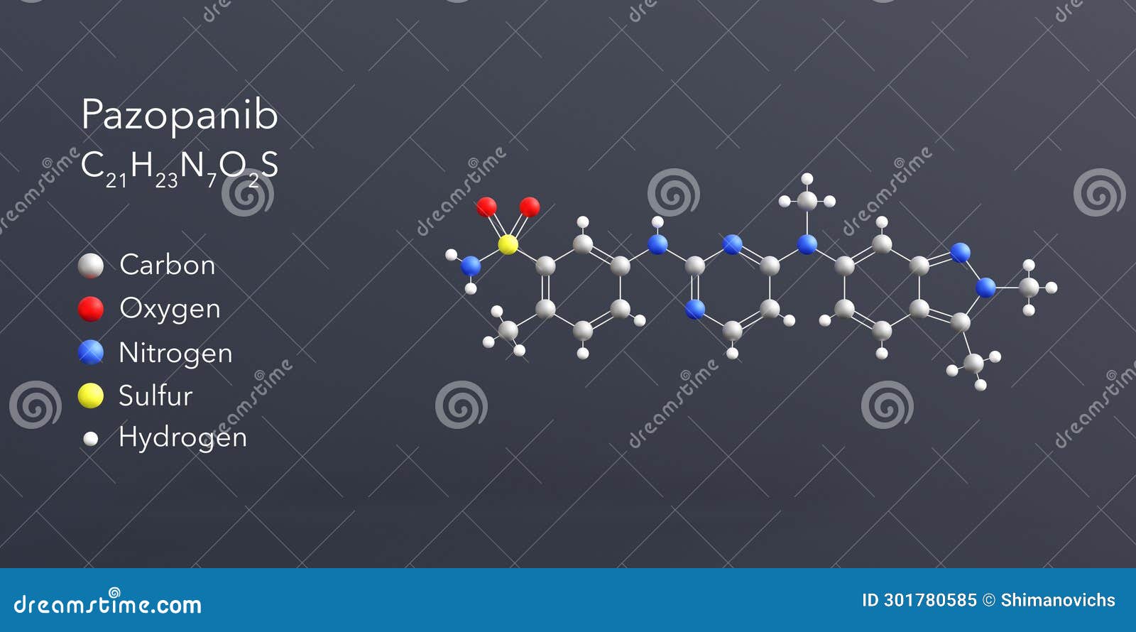 Pazopanib Molecule, Structural Chemical Formula, Ball-and-stick Model ...
