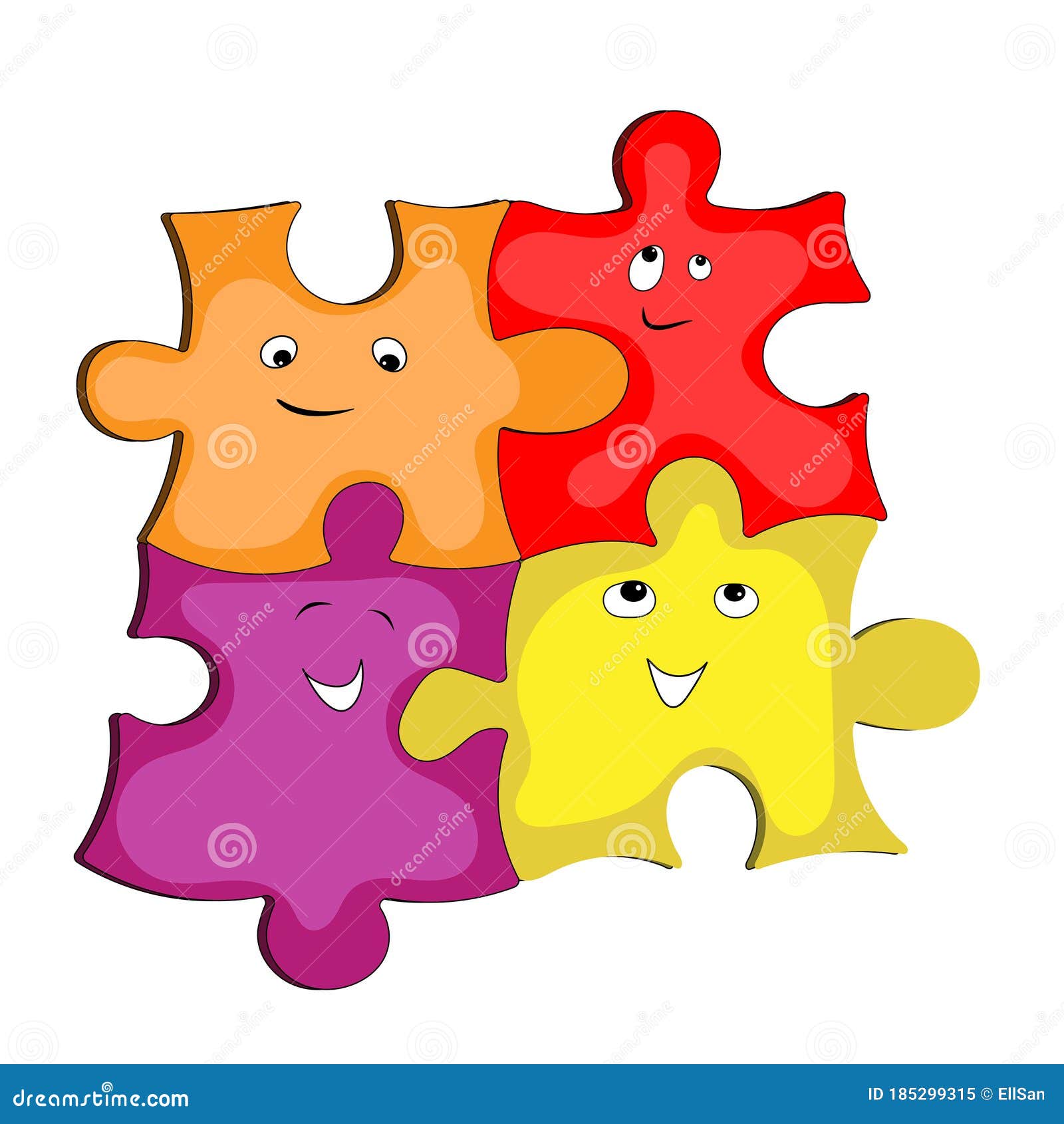Group of Multi-colored Puzzles with Smiling Faces. Stock Vector ...
